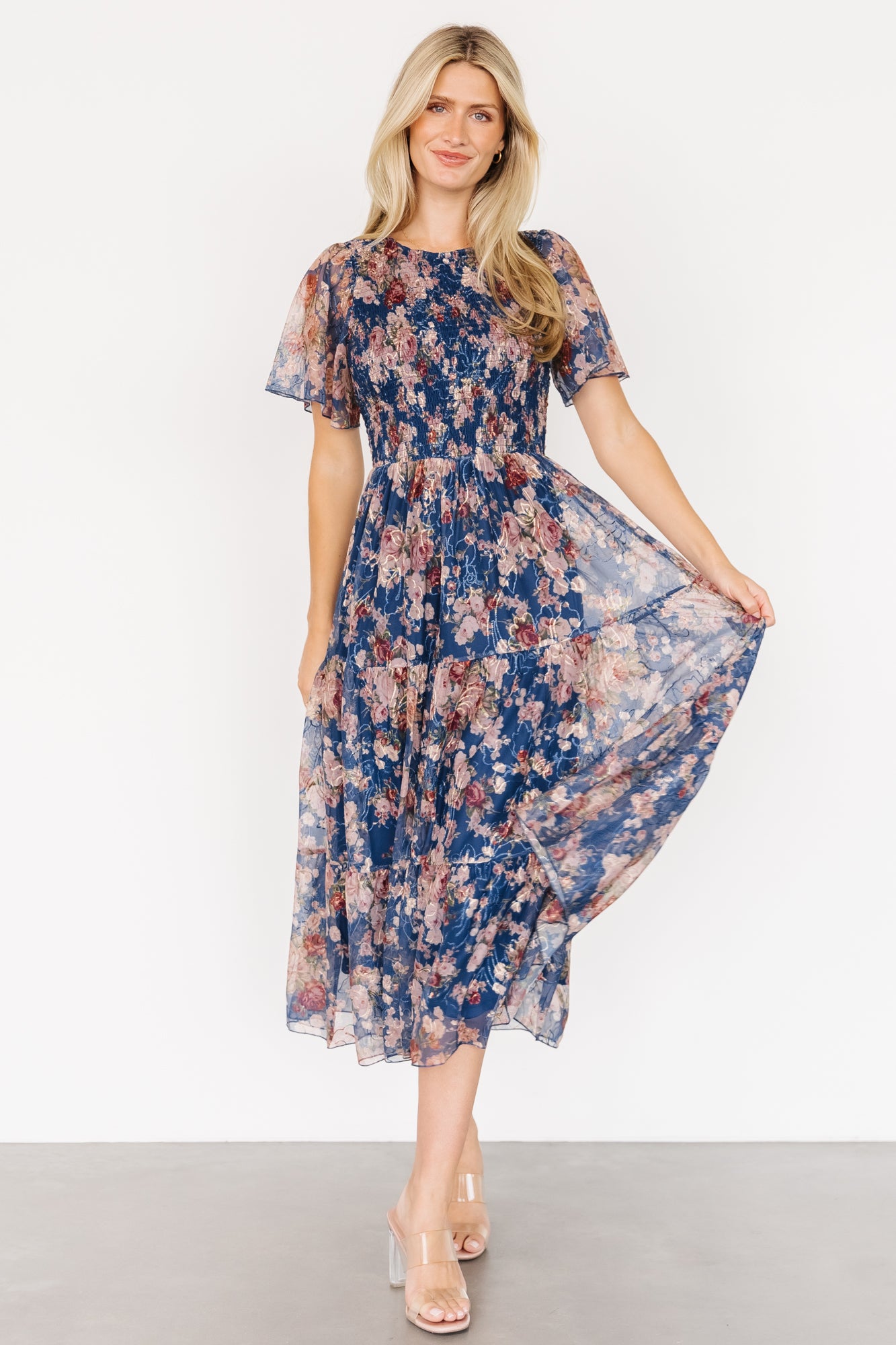 Mara Embroidered Tulle Dress | Dark Blue Multi Floral – Baltic Born
