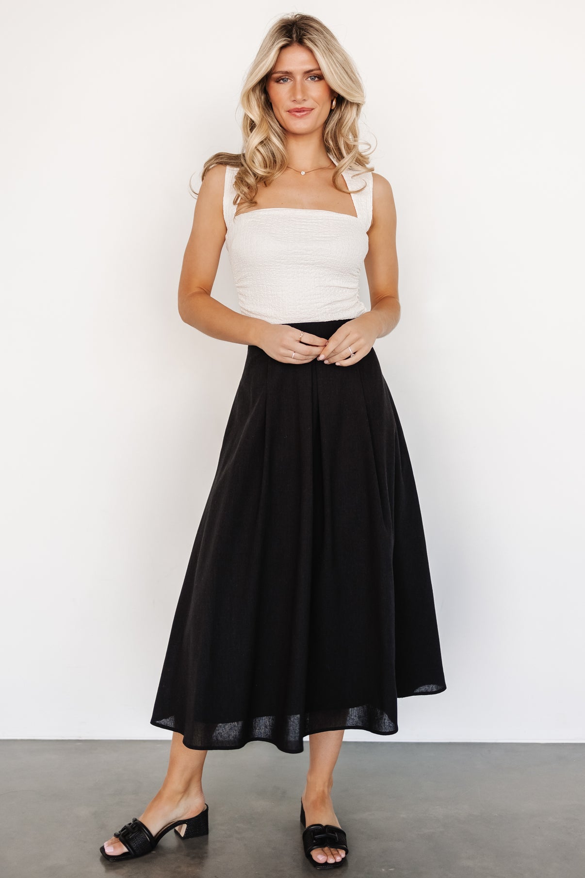 Katie Pleated Midi Skirt — Black Linen Blend | Baltic Born