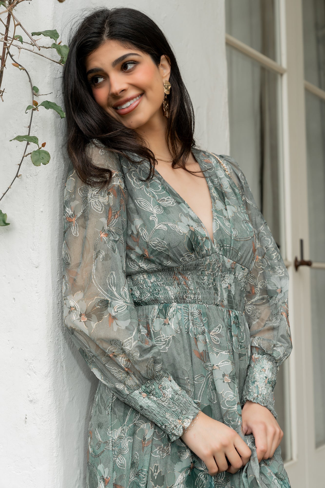 Jolie Embroidered Tulle Dress | Sage + Gold Floral – Baltic Born