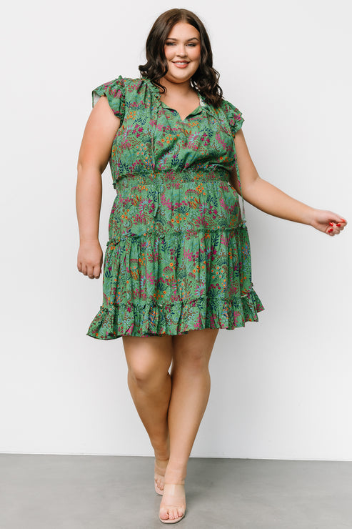 Rio Short Dress - Green Multi, Ruffle Mini | Baltic Born