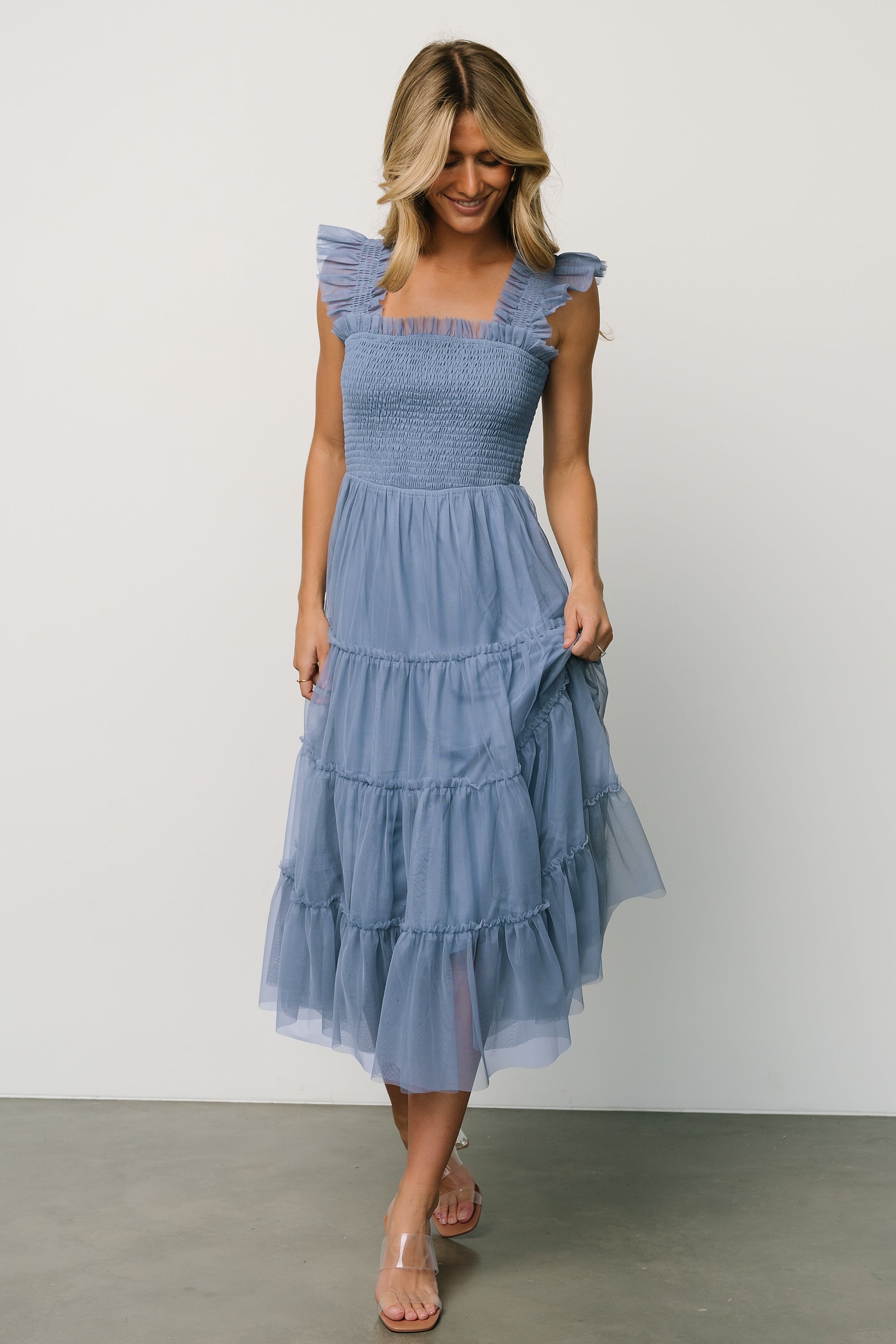 Emma Smocked Tulle Dress | Slate Blue | Baltic Born