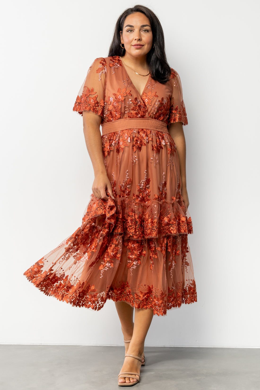 Lotte Embroidered Midi Dress — Rust Tulle | Baltic Born