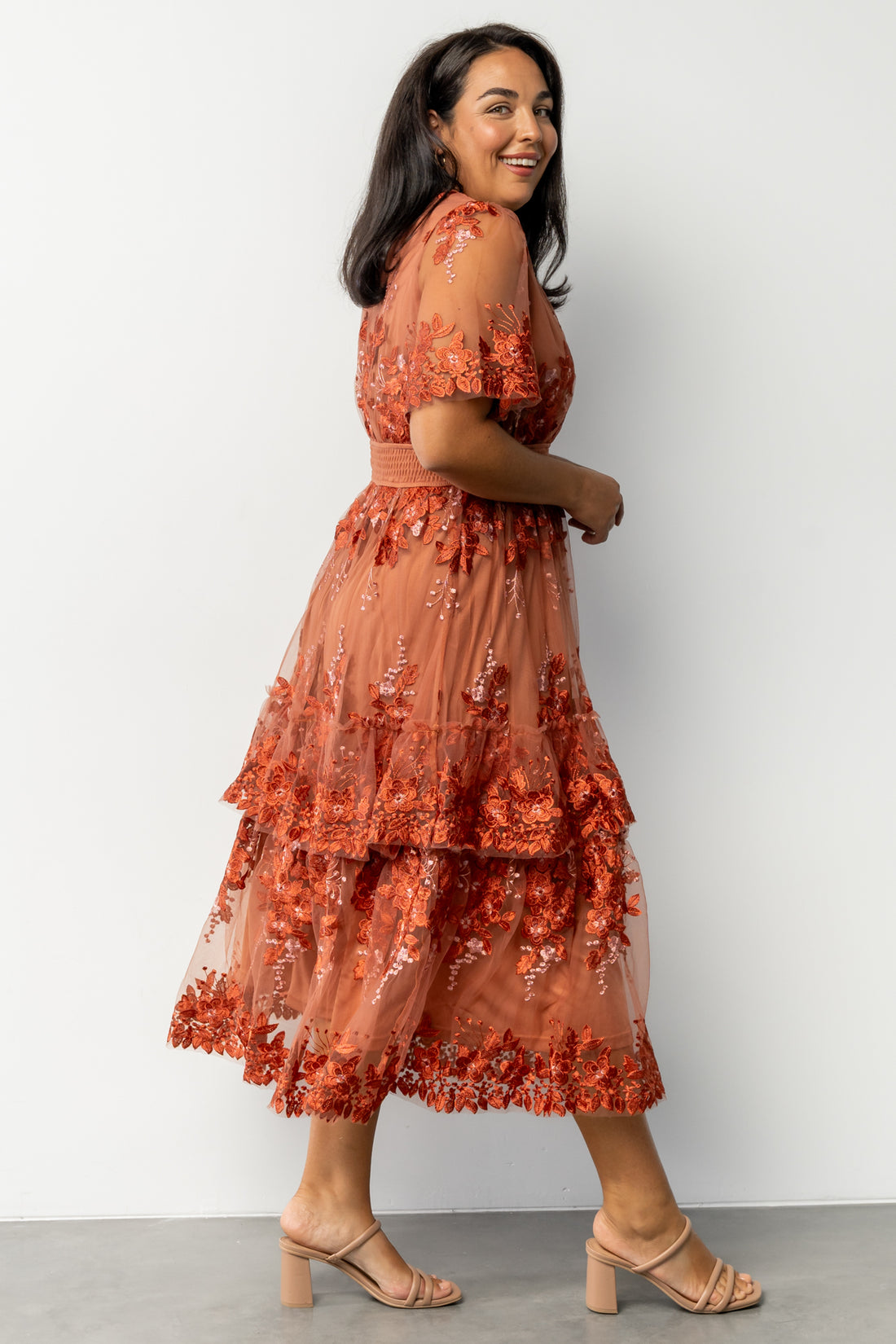 Lotte Embroidered Midi Dress — Rust Tulle | Baltic Born