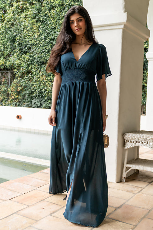 Verona Smocked Maxi Dress — Topaz Chiffon Maxi | Baltic Born