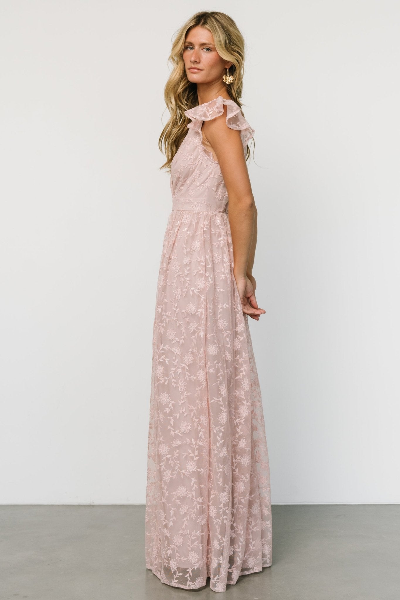 Alexa Embroidered Sequin Maxi Dress | Blush Rose | Baltic Born