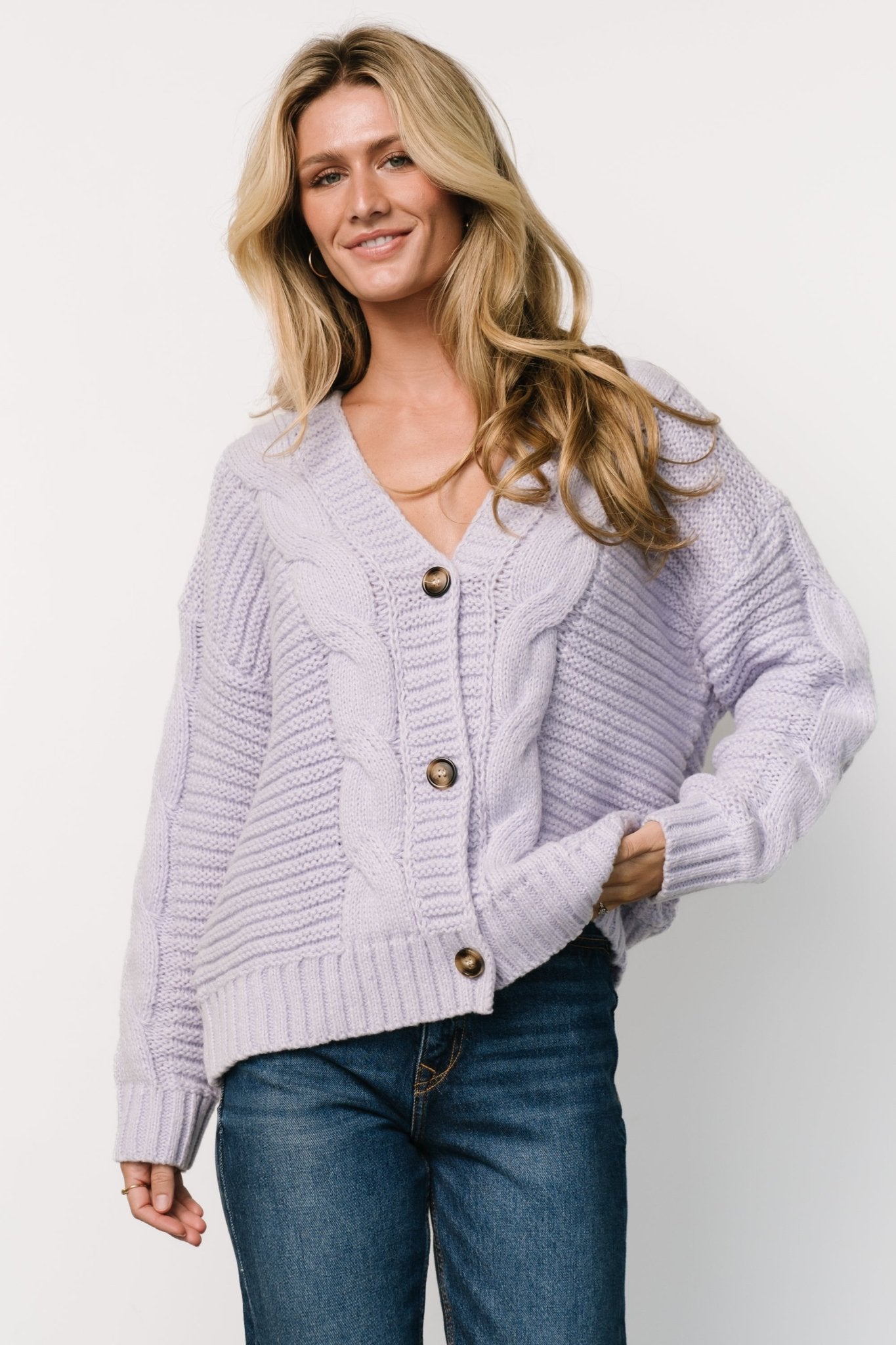 Ames Cable Knit Cardigan | Lavender | Baltic Born