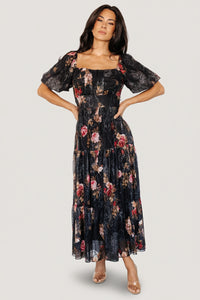 Annabeth Midi Dress | Dark Green + Pink | Baltic Born