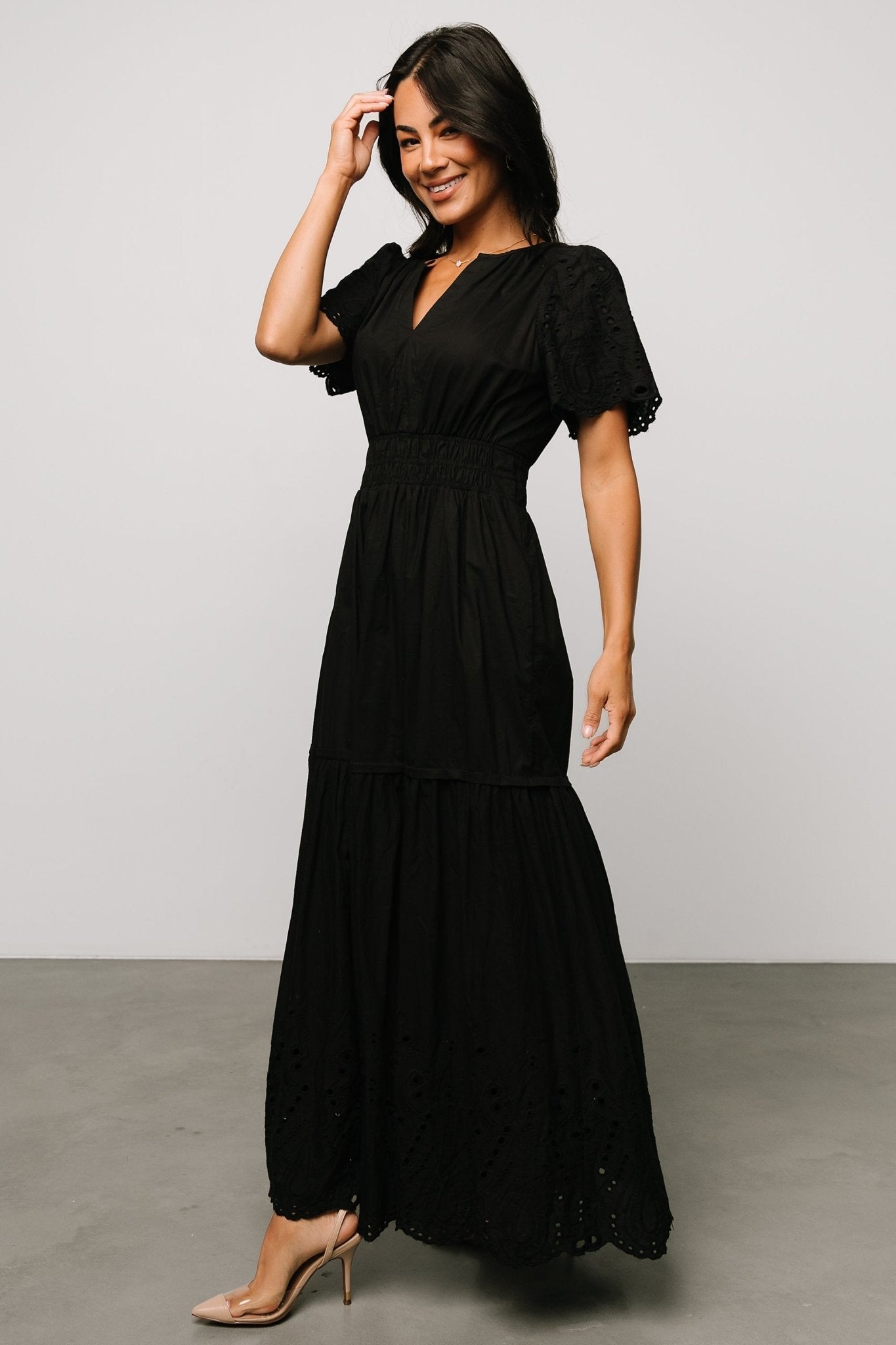 Annette Eyelet Maxi Dress | Black | Baltic Born