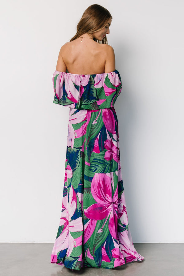 Azalea Off Shoulder Maxi Dress | Green + Fuchsia Floral – Baltic Born