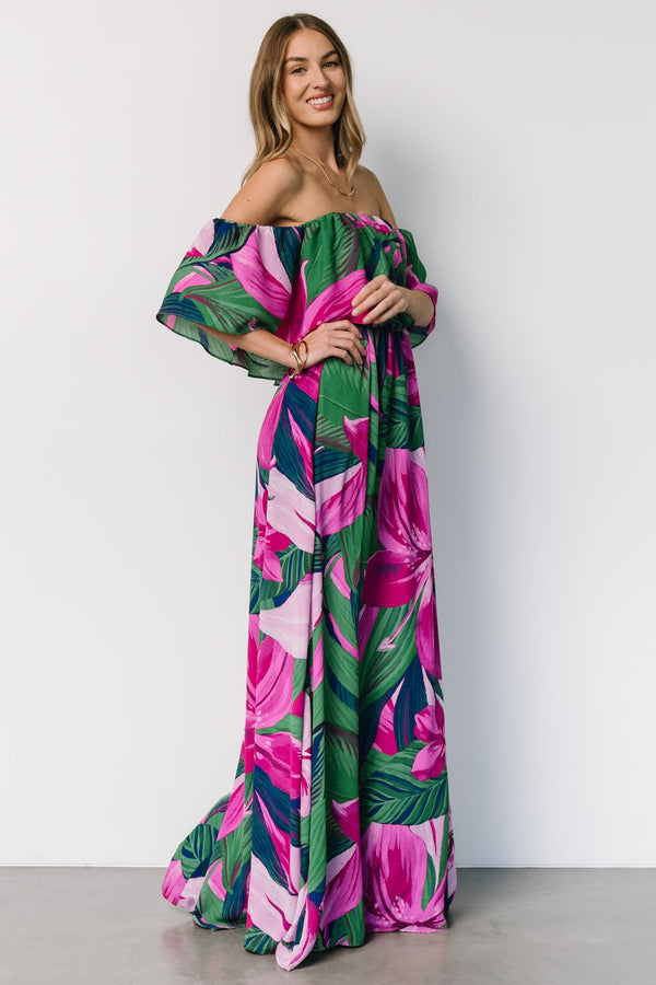 Azalea Off Shoulder Maxi Dress | Green + Fuchsia Floral – Baltic Born