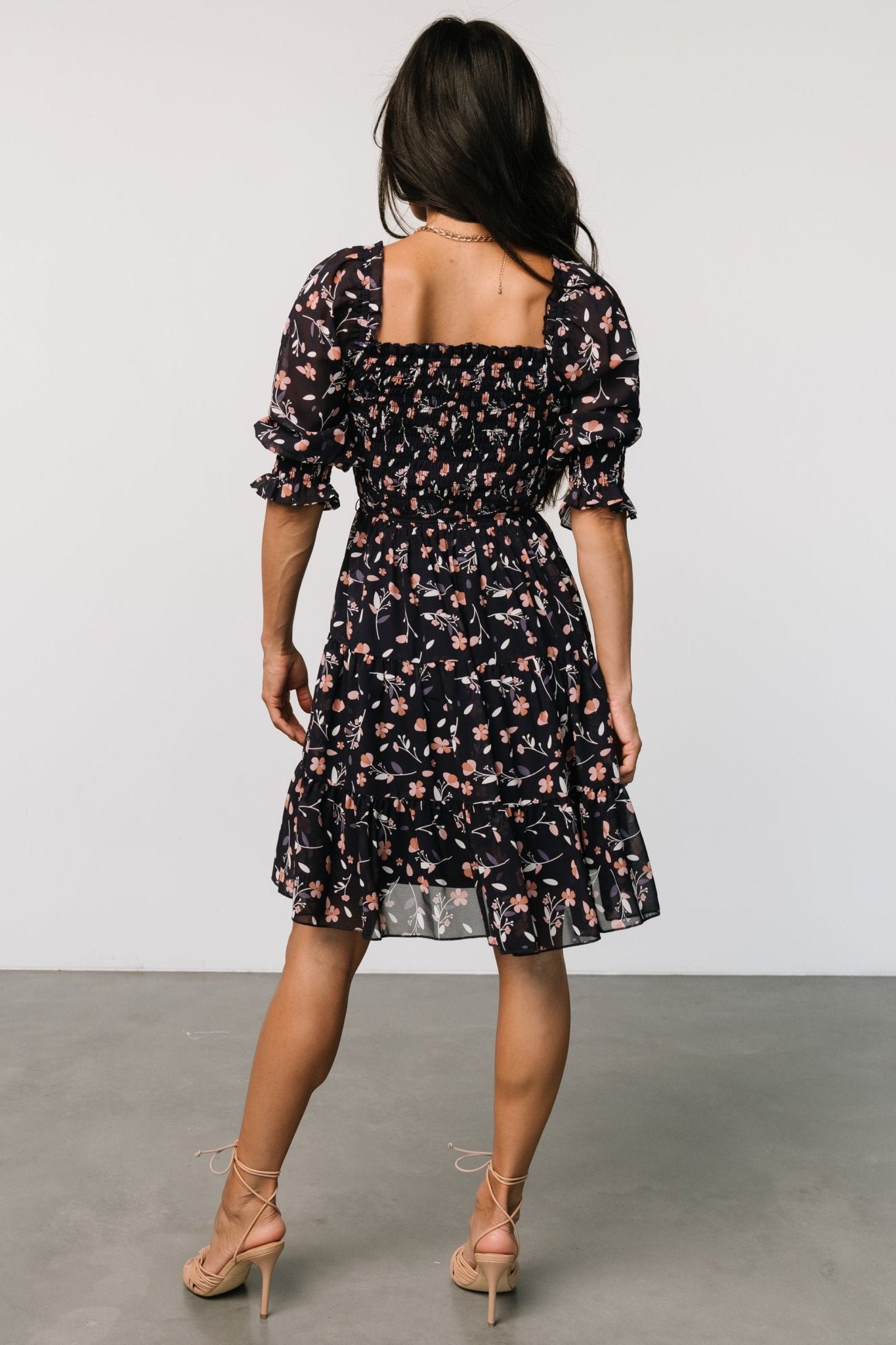 Azlyn Smocked Short Dress | Navy + Pink Floral – Baltic Born