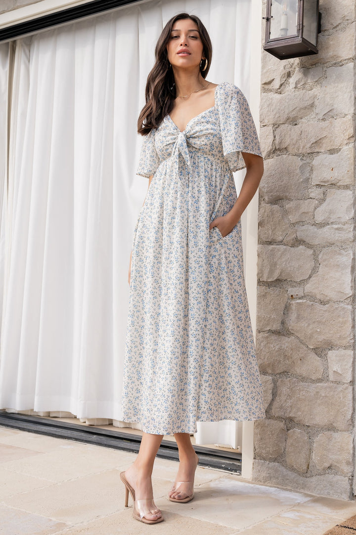 Carah Tie Dress - Off-White & Blue Floral | Baltic Born