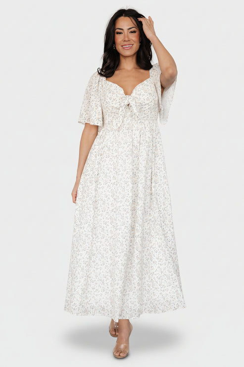 Carah Tie Dress | Off White + Gold Floral – Baltic Born