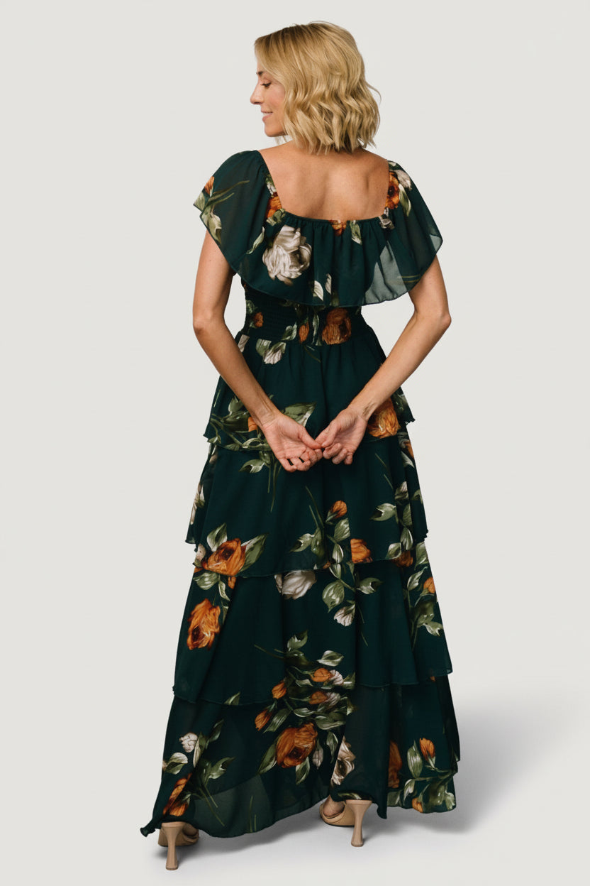 Carina Off Shoulder Maxi Dress | Deep Topaz Floral – Baltic Born