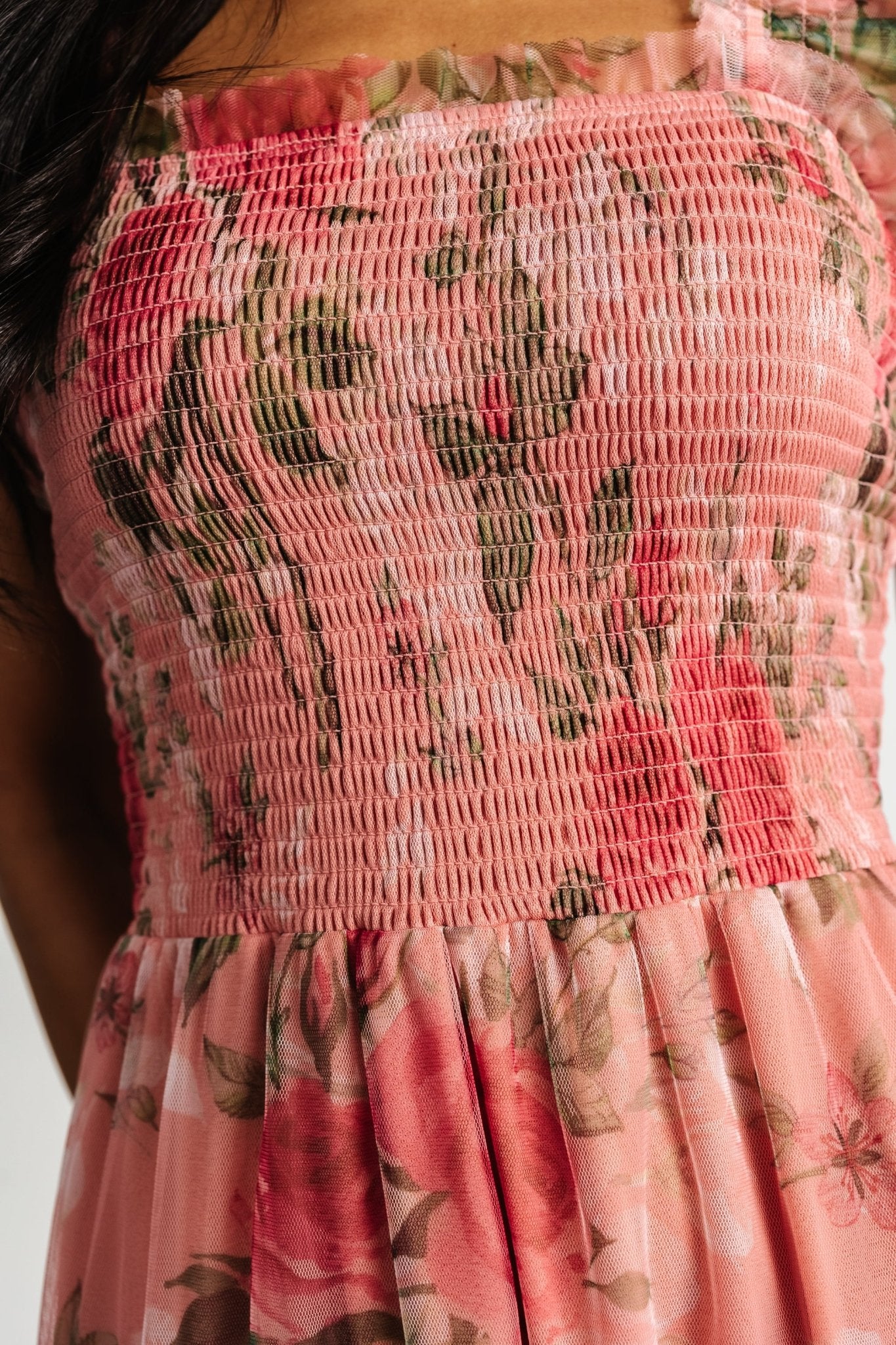 Clementine Tulle Midi Dress | Pink Rose Floral – Baltic Born