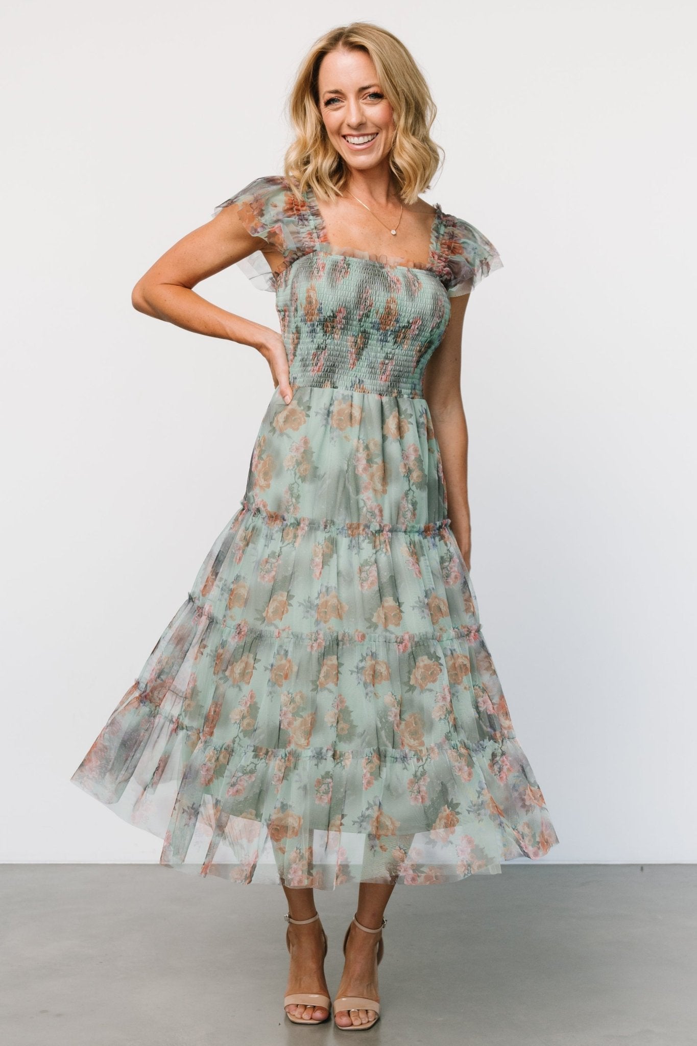 Clementine Tulle Midi Dress | Sage Multi Floral | Baltic Born