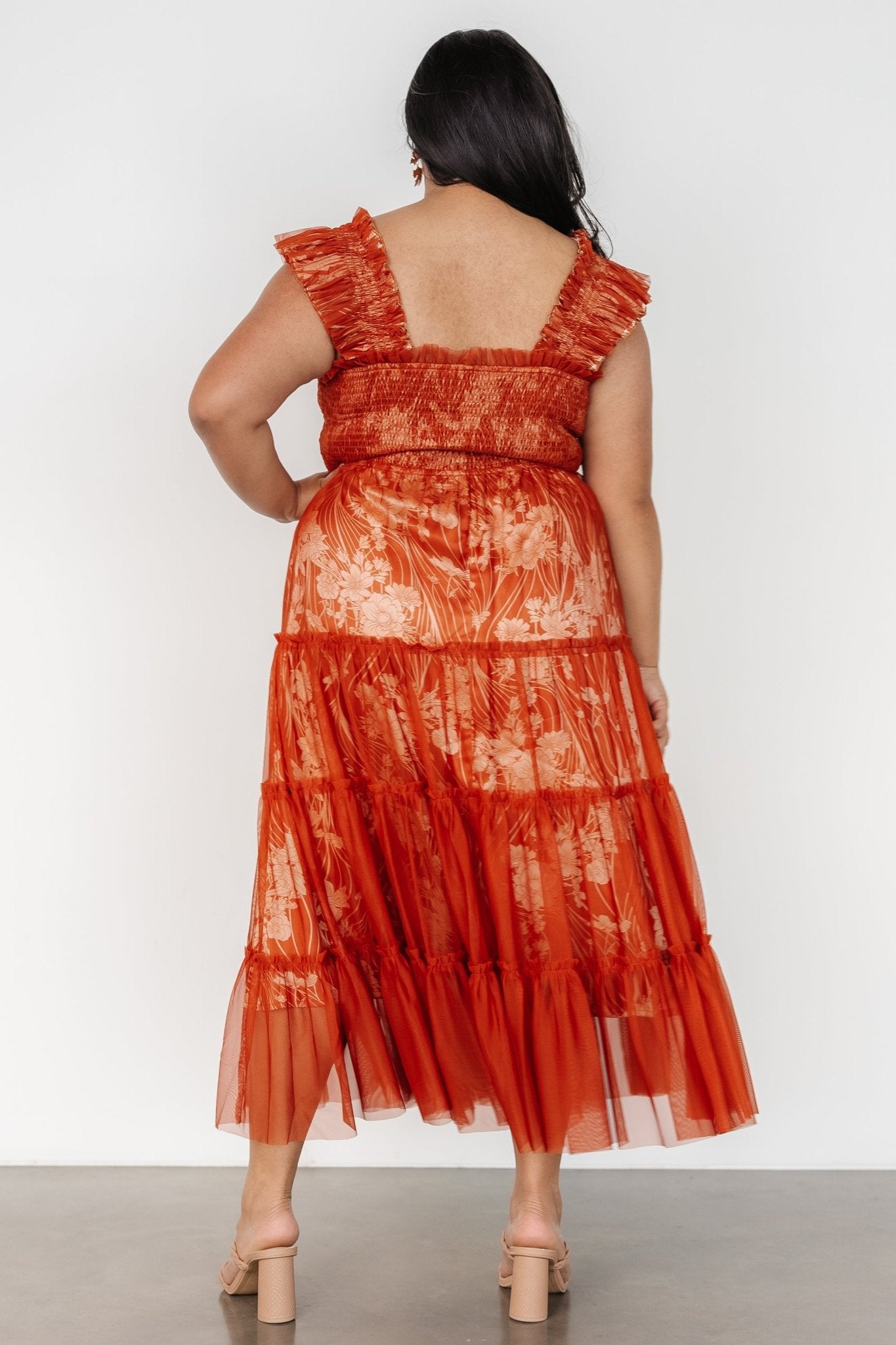 Cora Smocked Tulle Dress | Rust Floral | Baltic Born