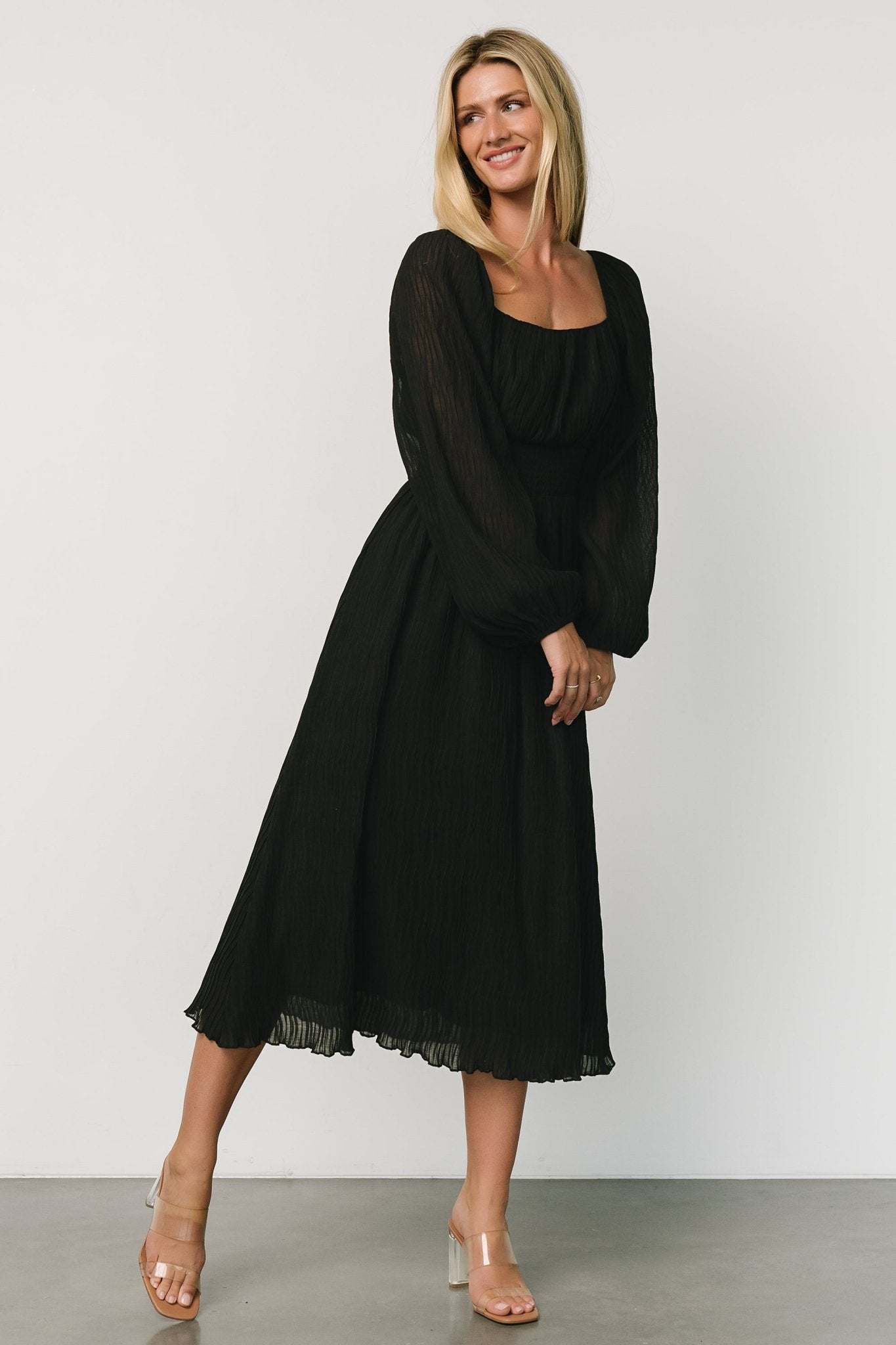 Dalton Pleated Midi Dress | Black | Baltic Born