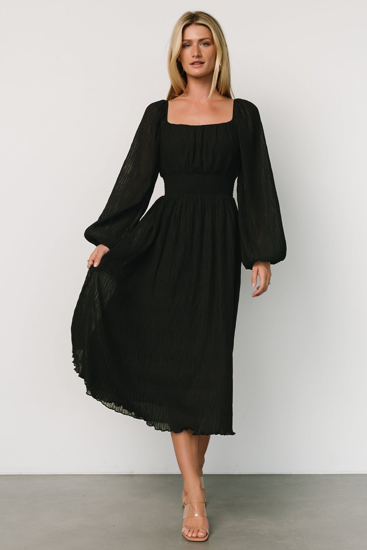 Dalton Pleated Midi Dress | Black | Baltic Born