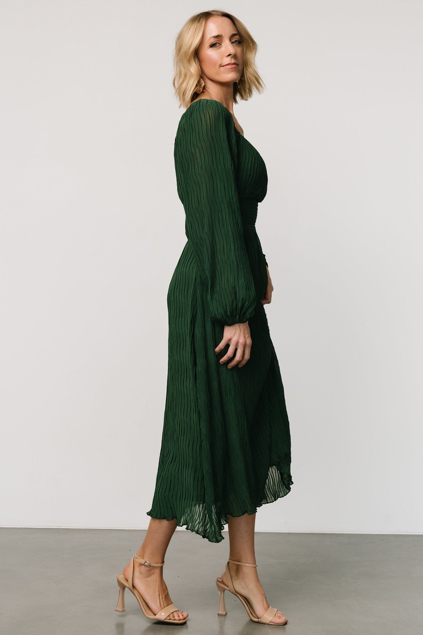 Dalton Pleated Midi Dress | Dark Green | Baltic Born
