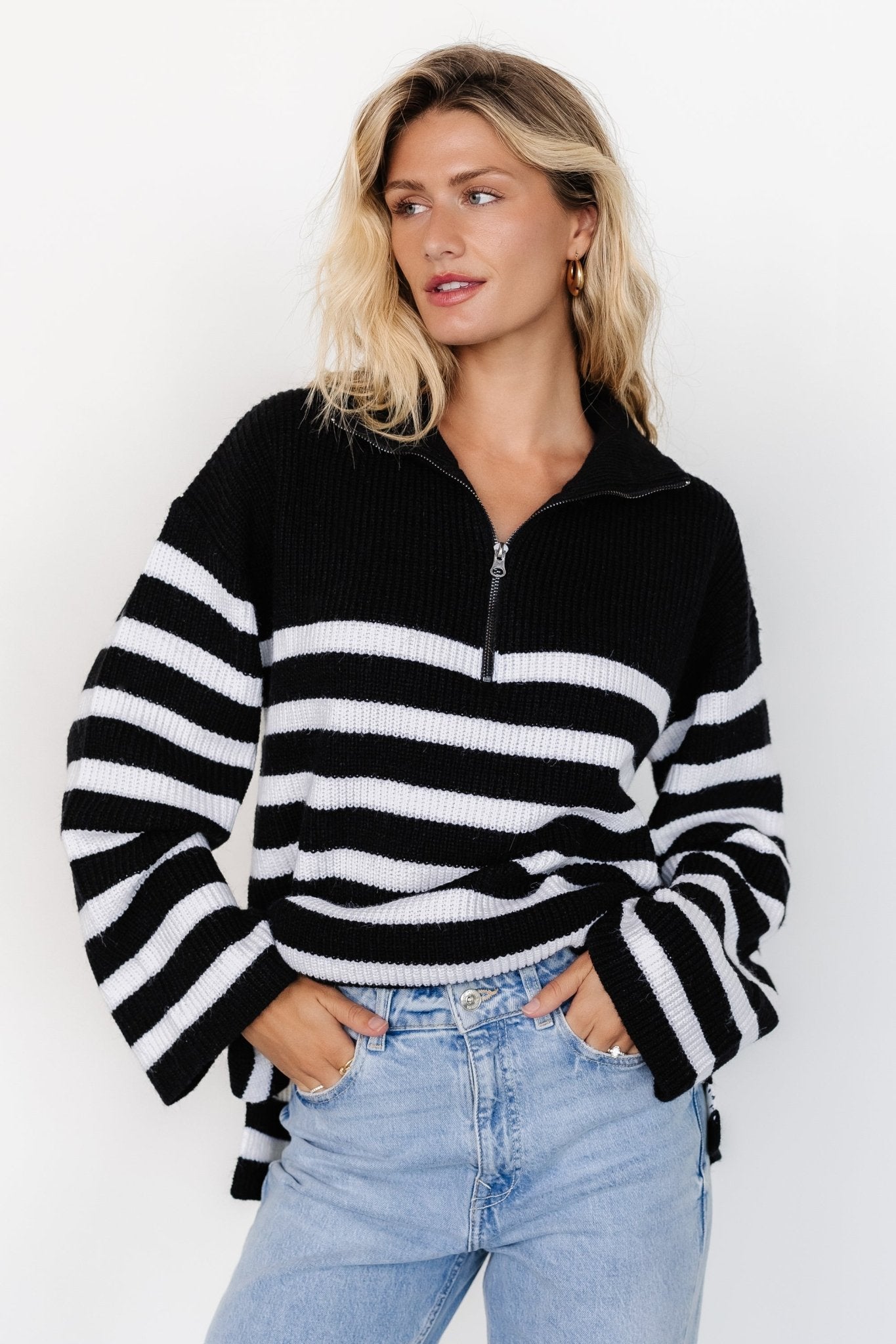 Elmer Striped Half Zip Sweater | Black + White – Baltic Born