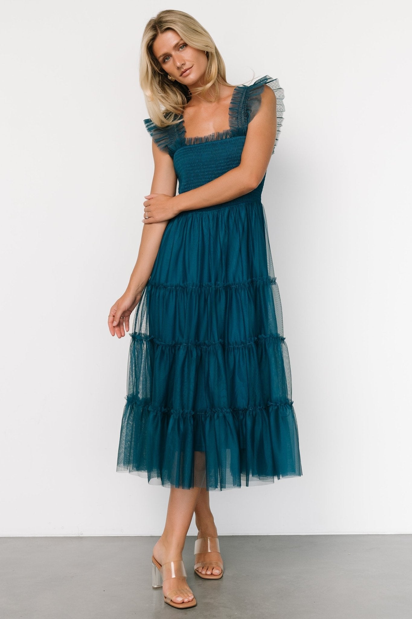 Emma Smocked Tulle Dress | Teal | Baltic Born