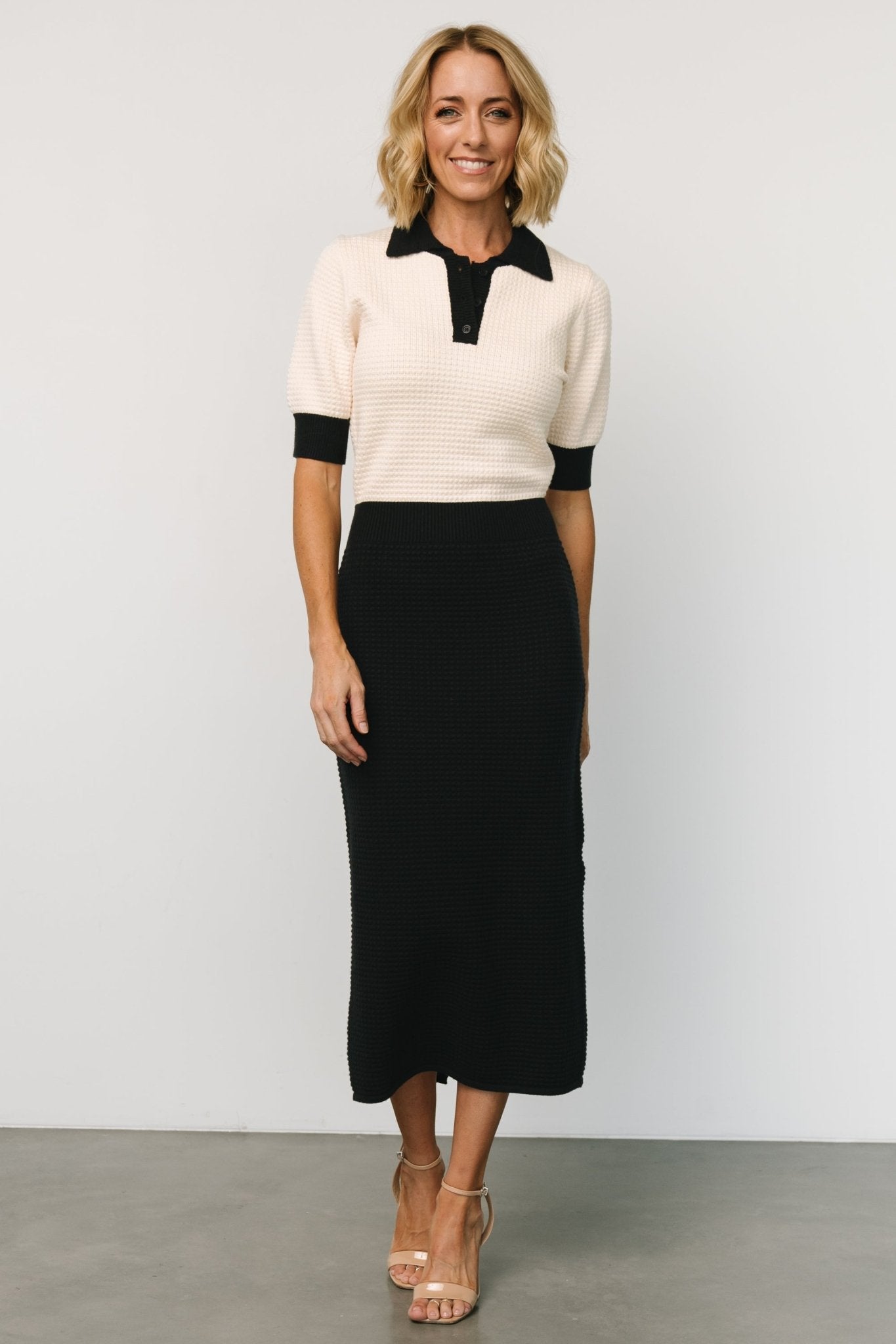 Gwendolyn Collared Midi Dress | Navy + Cream – Baltic Born