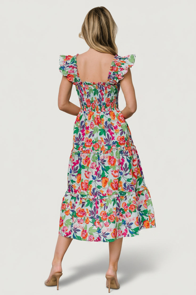Harper Smocked Midi Dress — Blue Multi Floral | Baltic Born