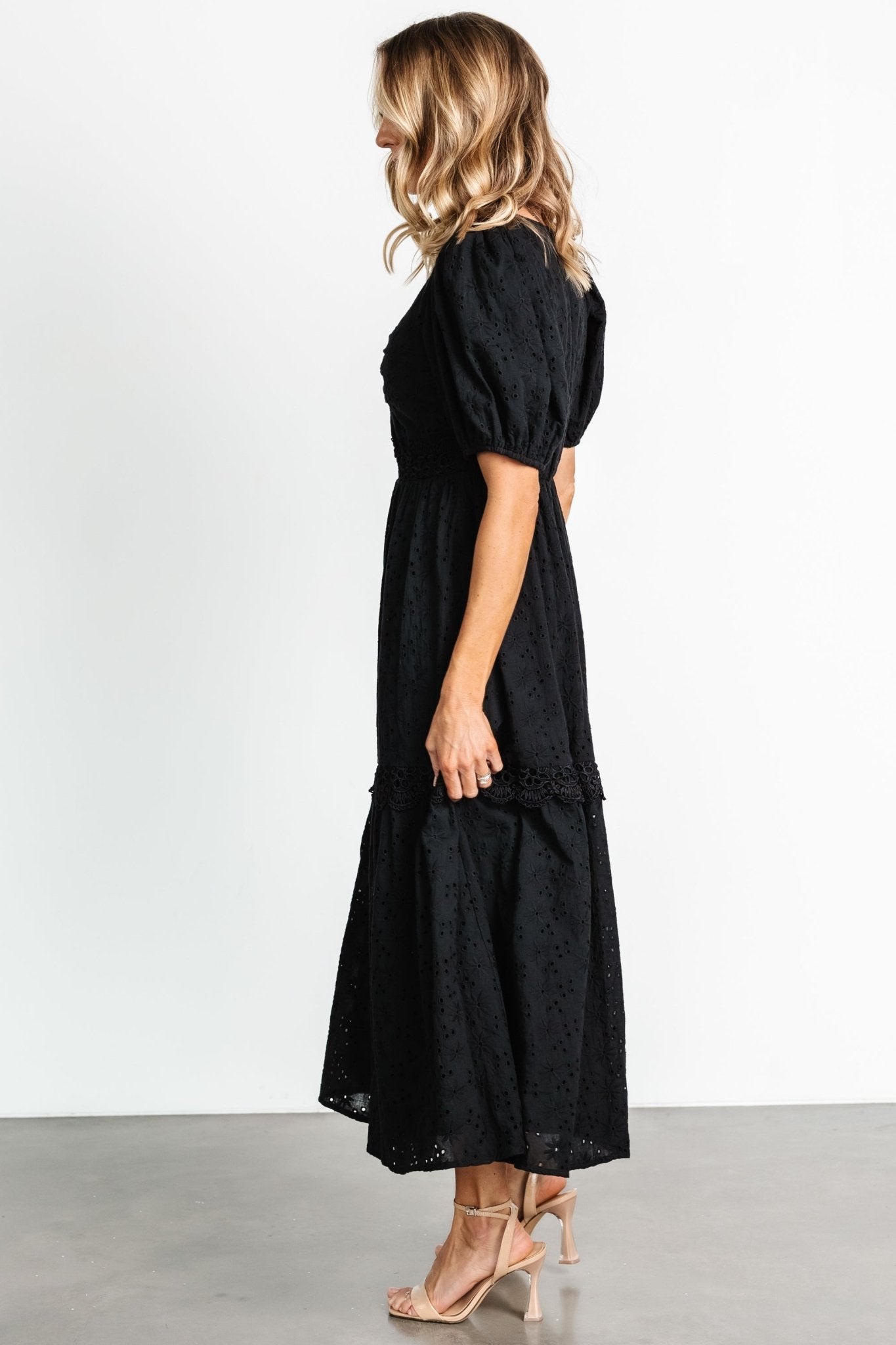 Jackie Eyelet Maxi Dress | Black | Baltic Born