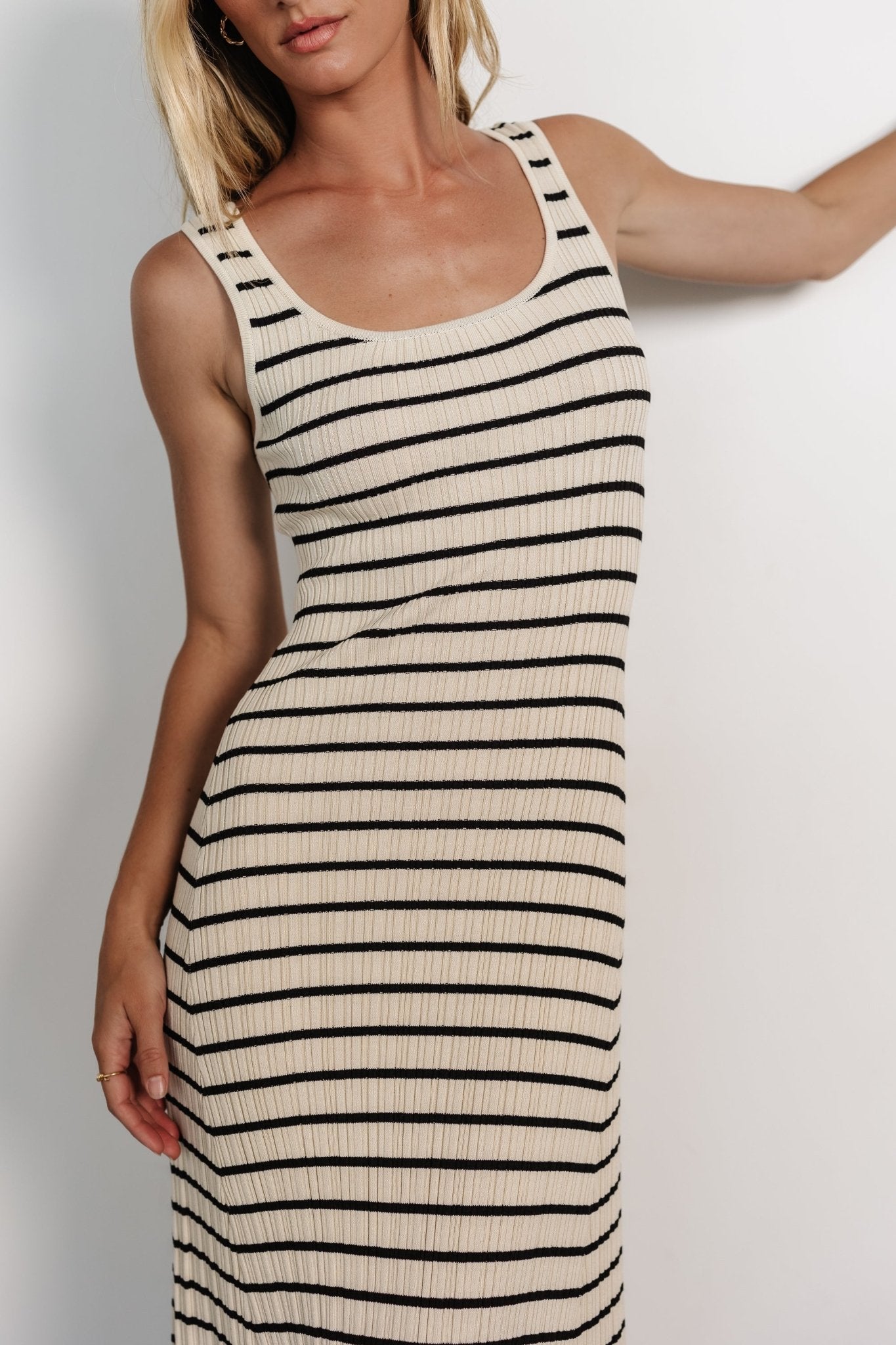 Jesse Ribbed Tank Maxi Dress | Ivory + Black | Baltic Born