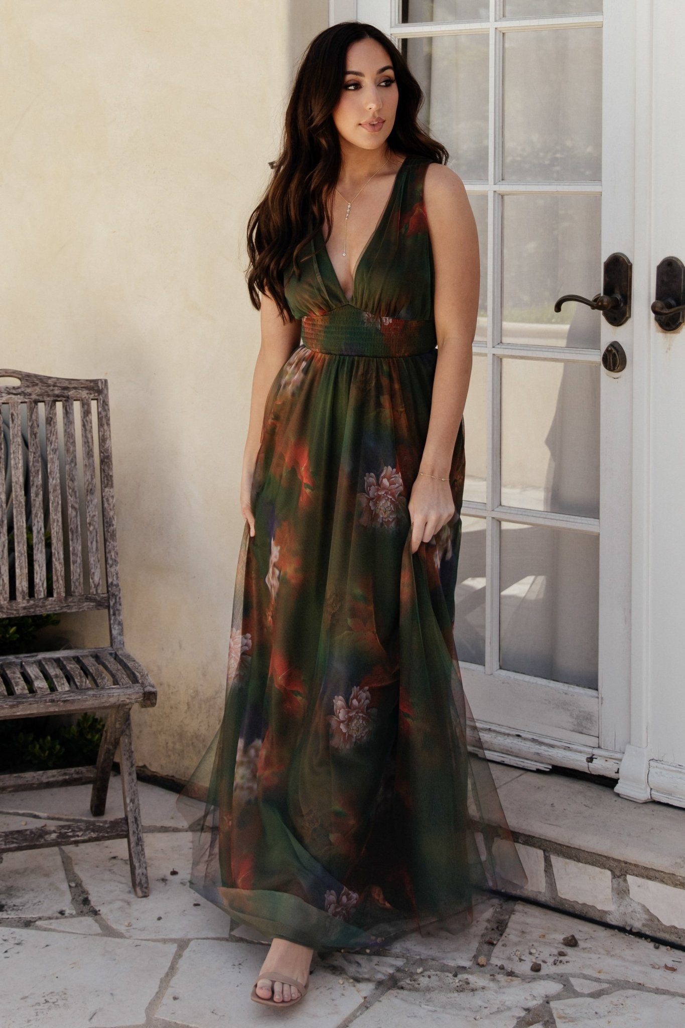 Kamila Tulle Maxi Dress | Olive Multi Floral – Baltic Born