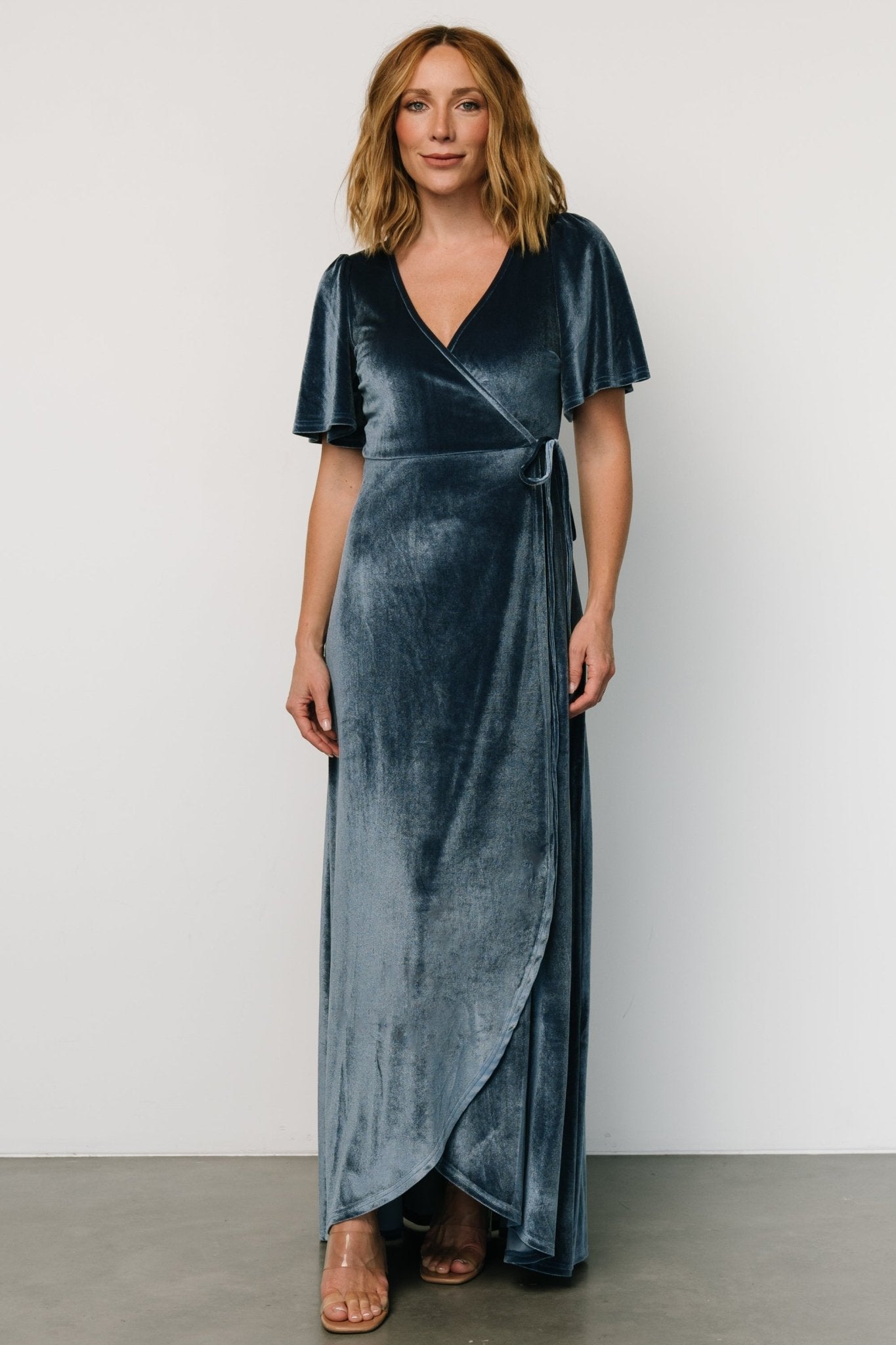 Katelyn Velvet Maxi Wrap Dress | Blue – Baltic Born
