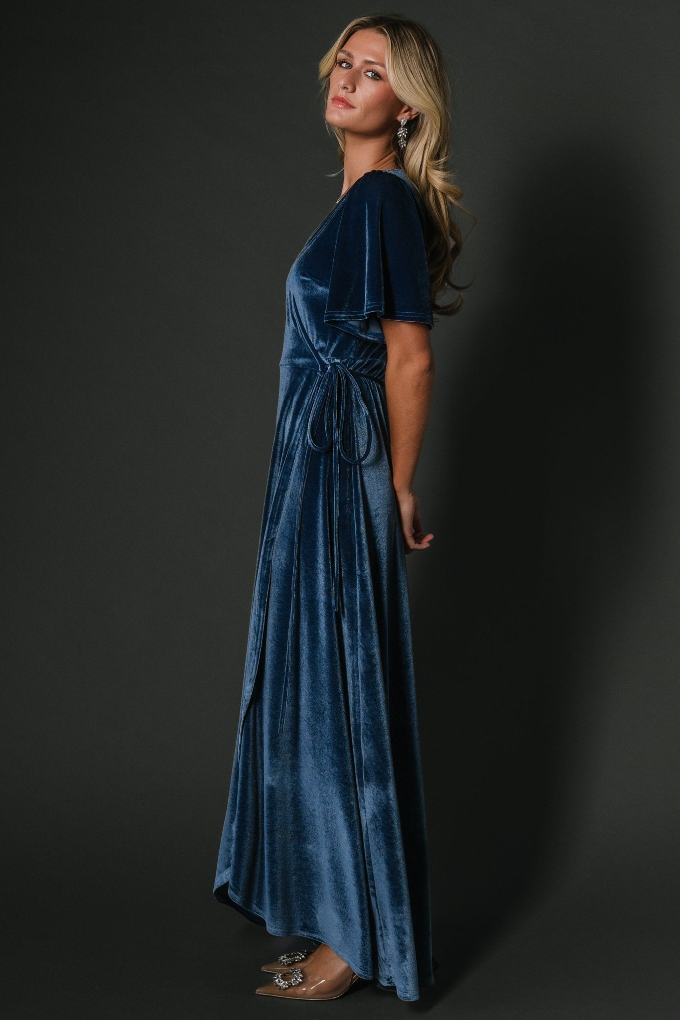 Katelyn Velvet Maxi Wrap Dress | Blue – Baltic Born