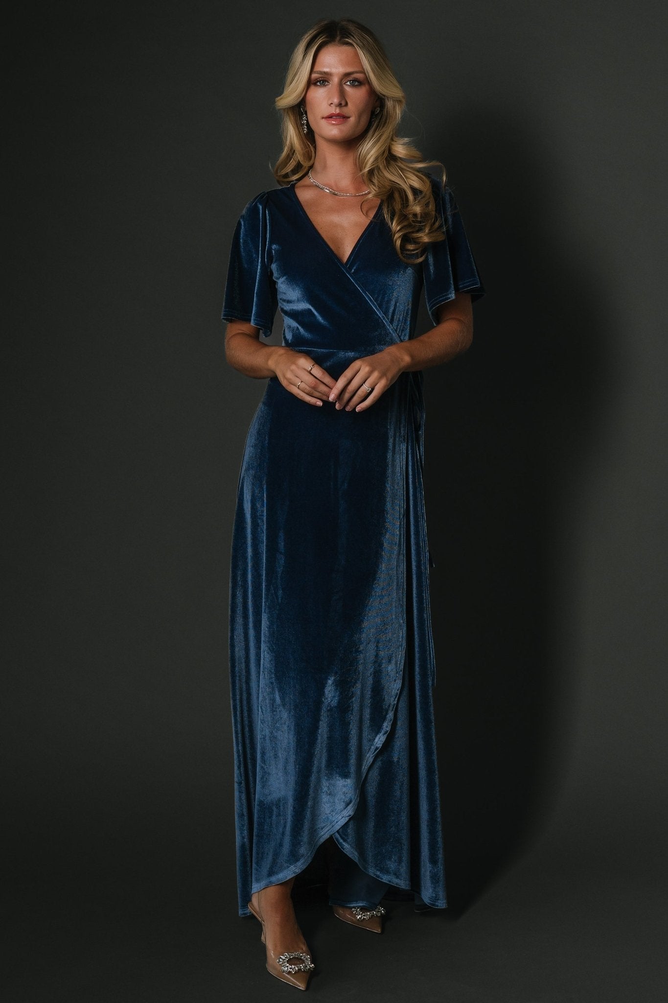 Katelyn Velvet Maxi Wrap Dress | Blue – Baltic Born
