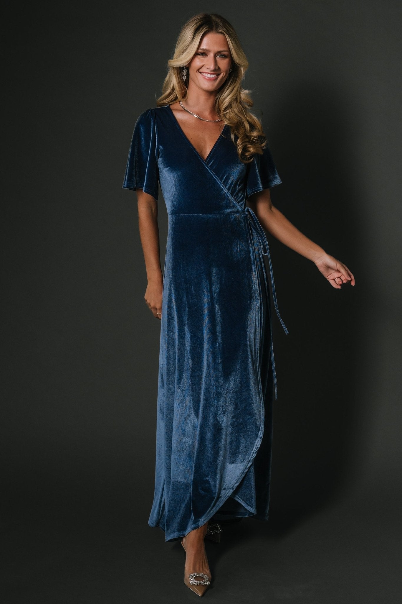 Katelyn Velvet Maxi Wrap Dress | Blue – Baltic Born