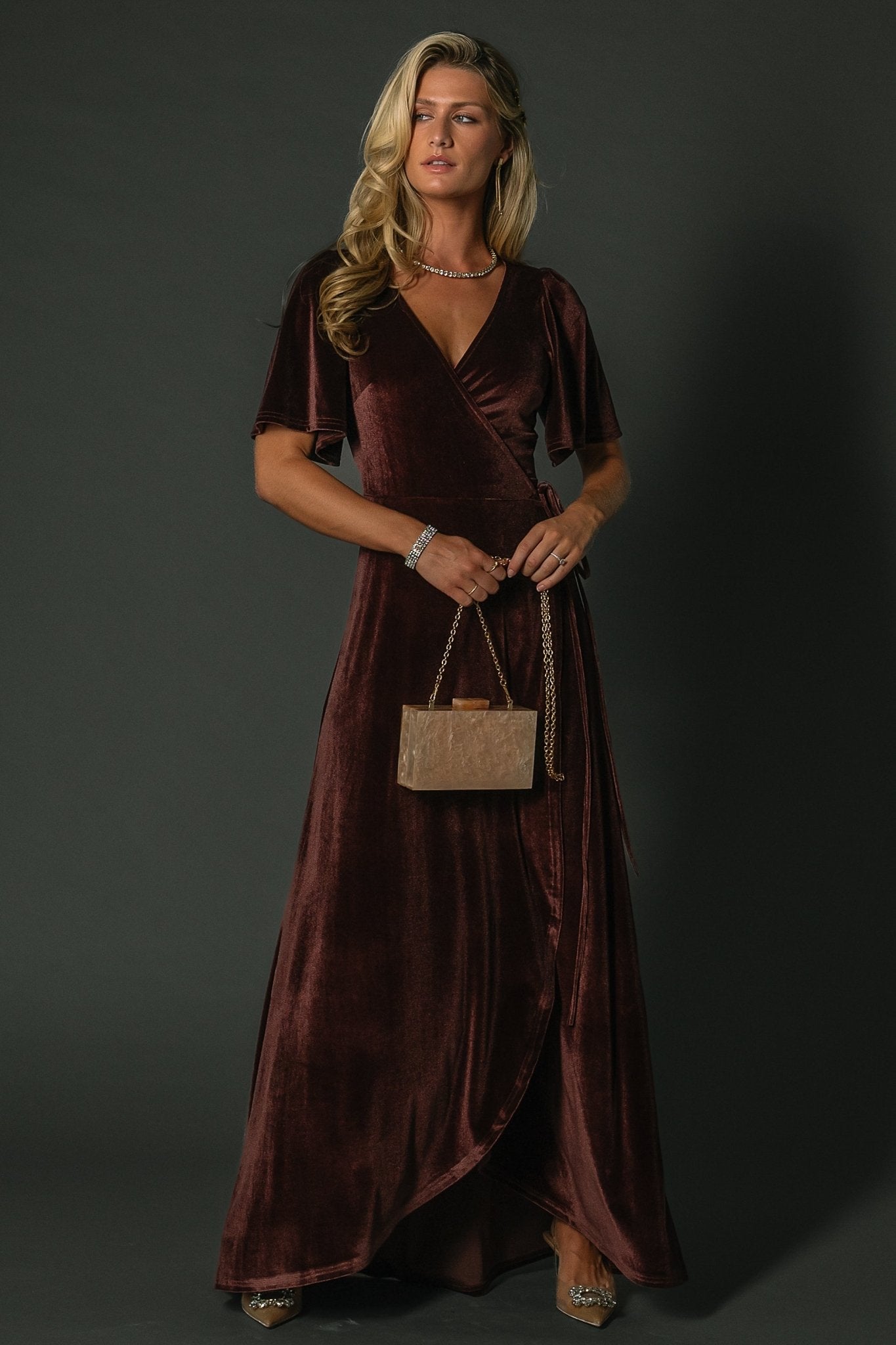 Katelyn Velvet Maxi Wrap Dress | Black | Baltic Born