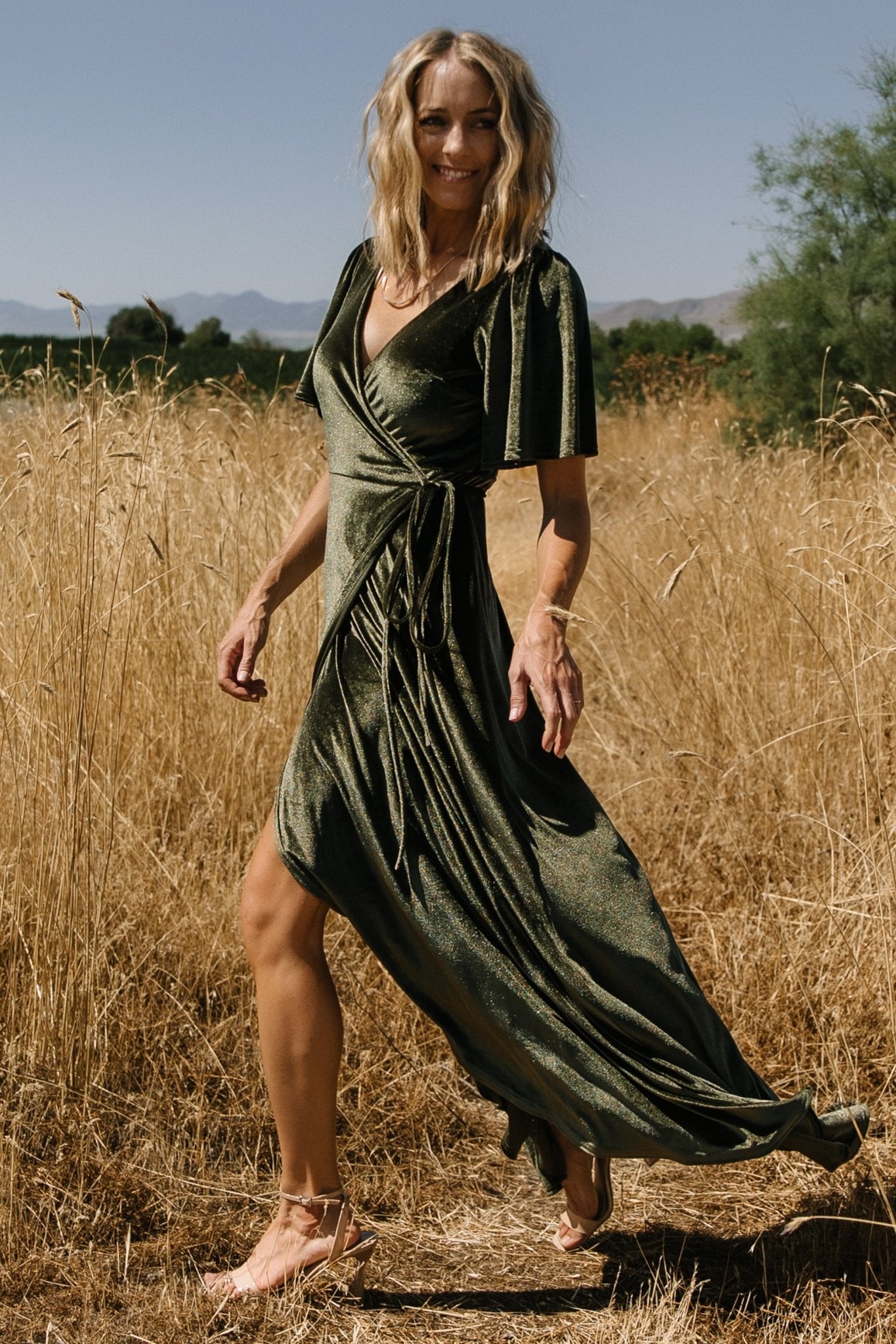 Katelyn Velvet Maxi Wrap Dress | Dark Olive – Baltic Born