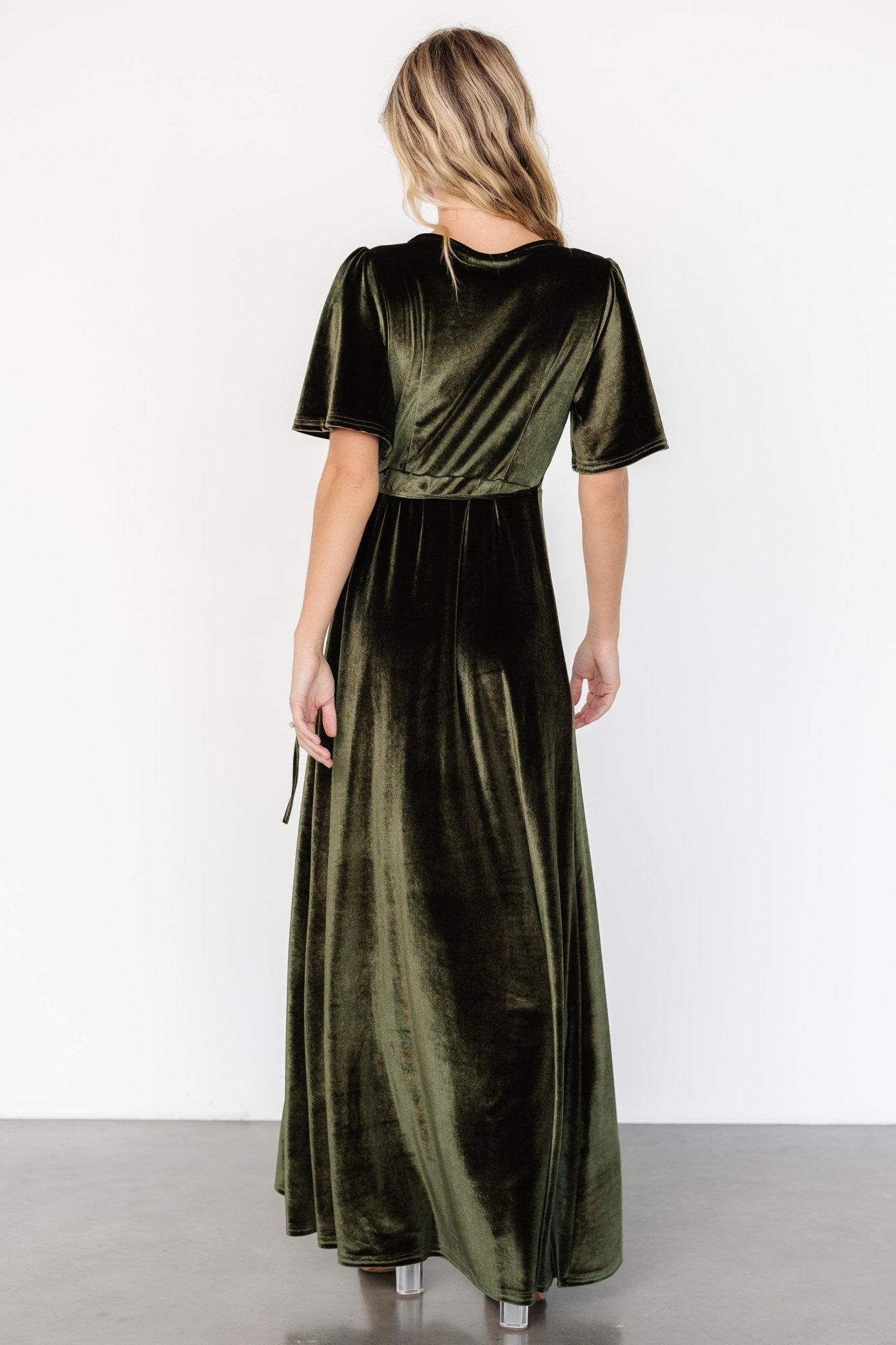 Katelyn Velvet Maxi Wrap Dress | Dark Olive – Baltic Born