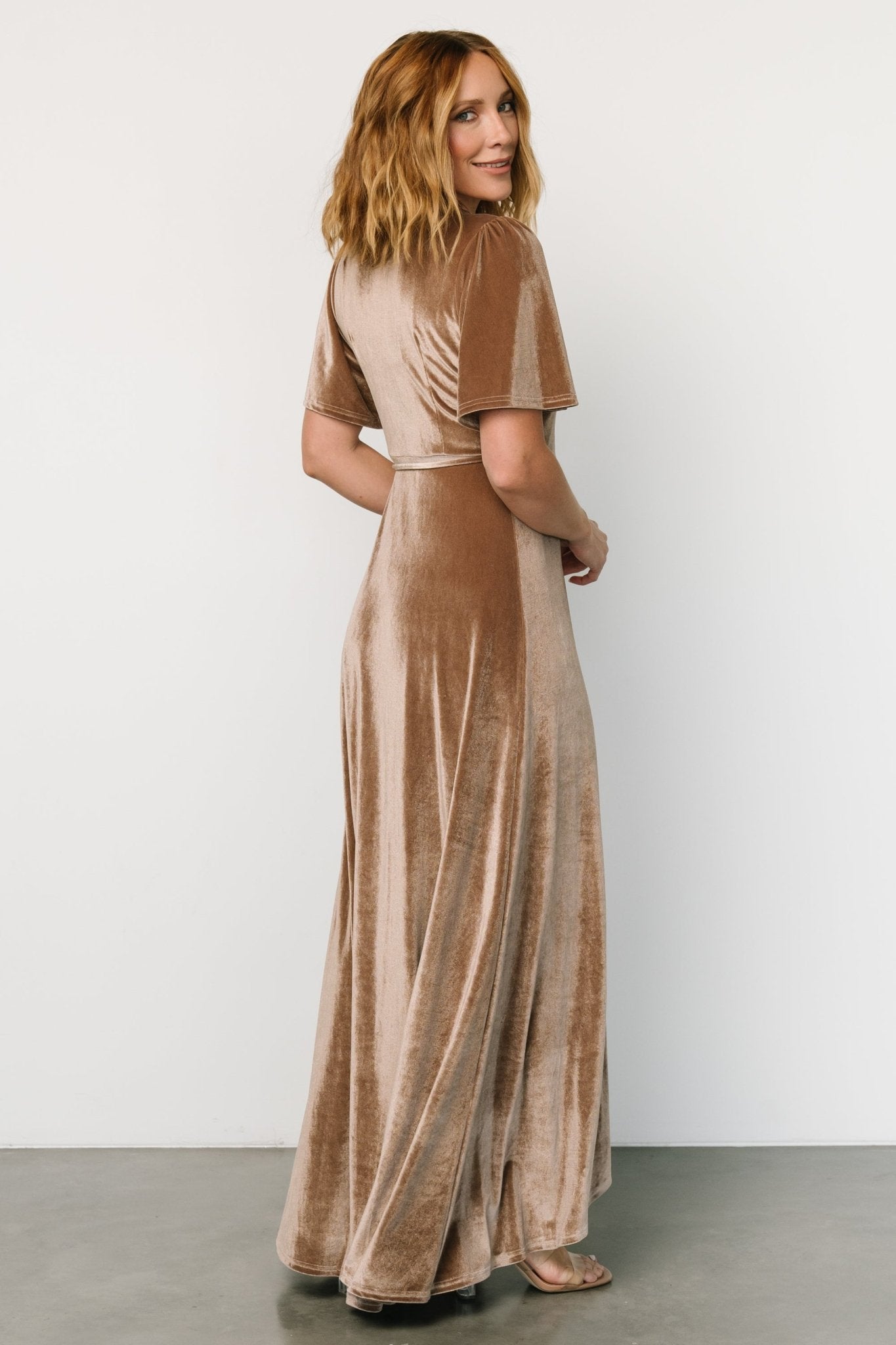 Katelyn Velvet Maxi Wrap Dress | Taupe – Baltic Born