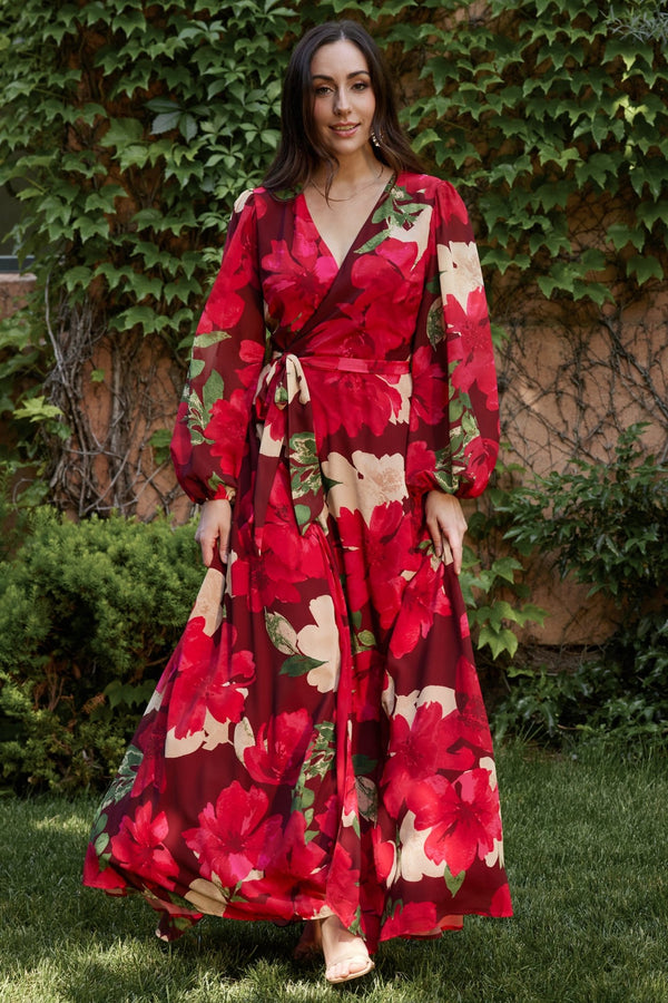 Katinka Wrap Maxi Dress - Burgundy Floral | Baltic Born