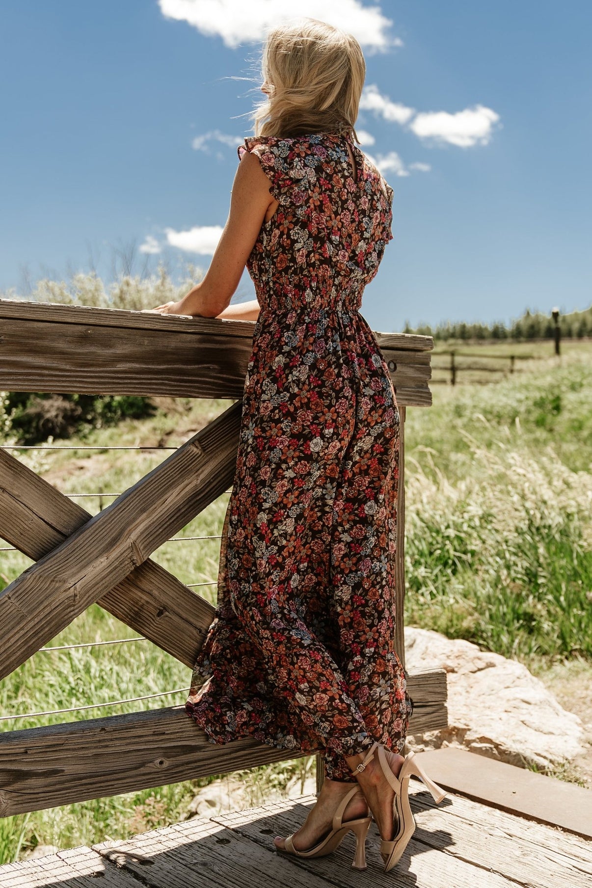 Kearny Ruffle Maxi Dress — Brown Multi Floral | Baltic Born