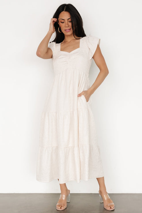 Kesler Midi Dress in Cream with Pockets | Baltic Born