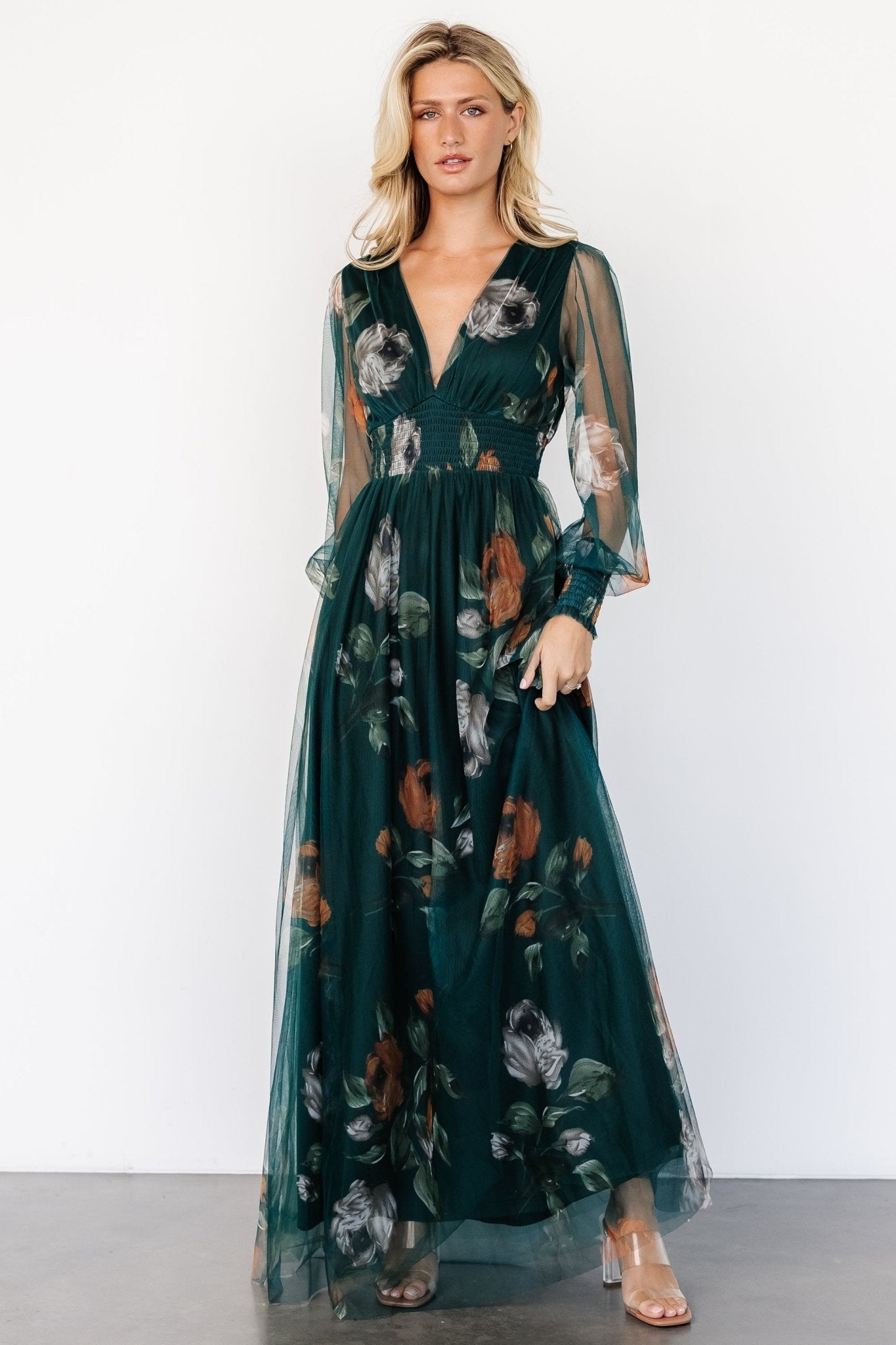 Layla Tulle Maxi Dress | Deep Topaz Floral – Baltic Born