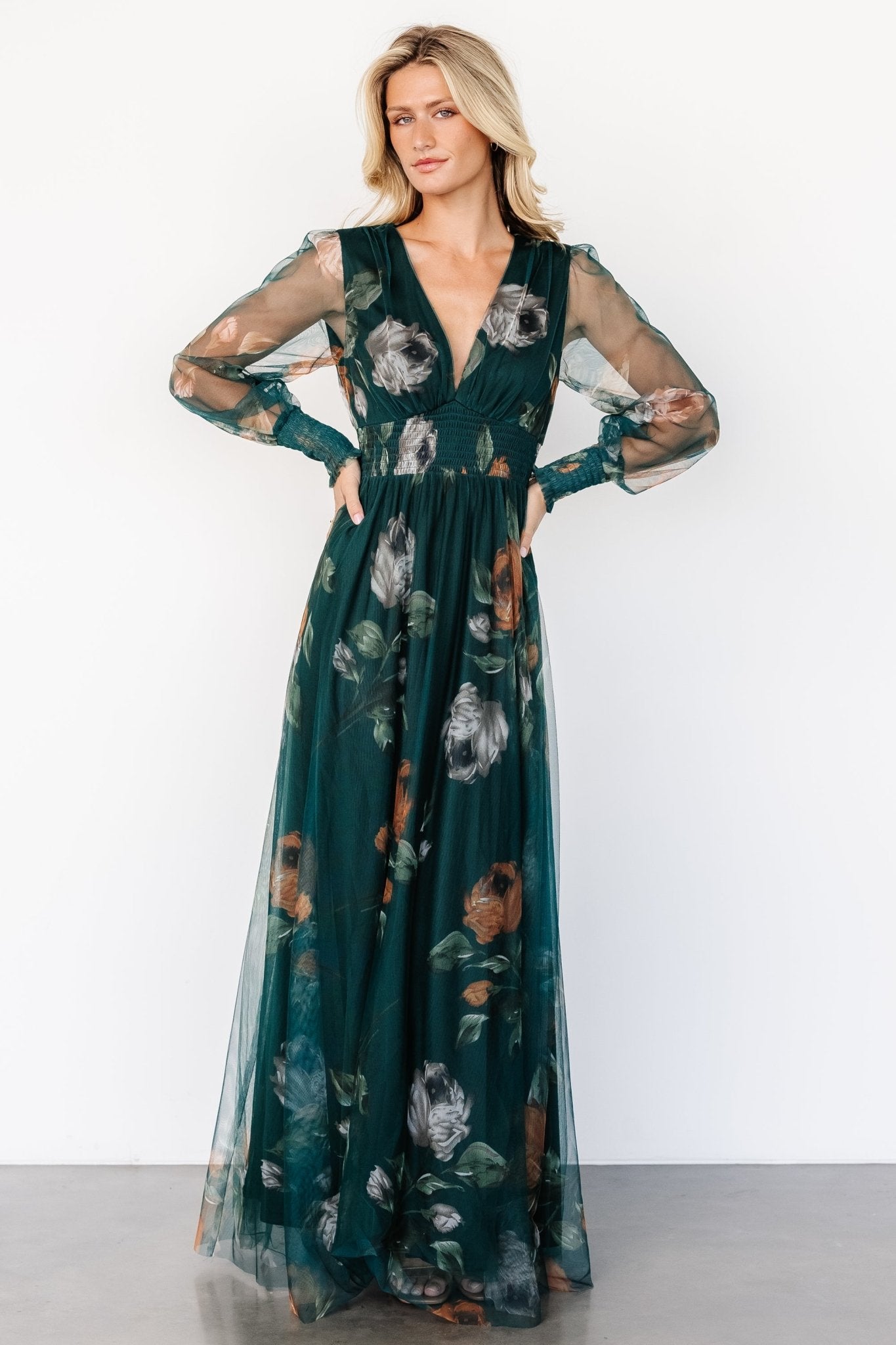 Layla Tulle Maxi Dress | Deep Topaz Floral – Baltic Born
