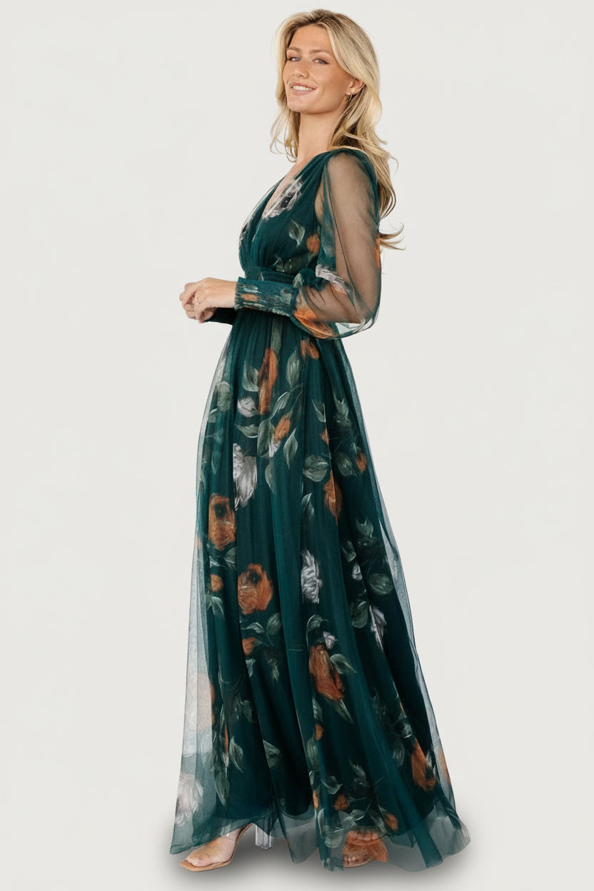 Layla Tulle Maxi Dress | Deep Topaz Floral – Baltic Born