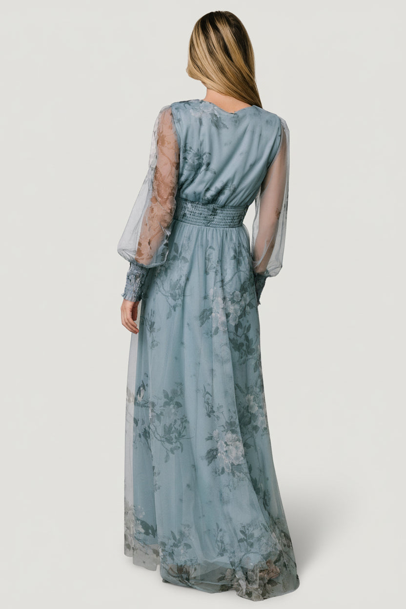 Layla Tulle Maxi Dress | Dusty Blue Floral – Baltic Born