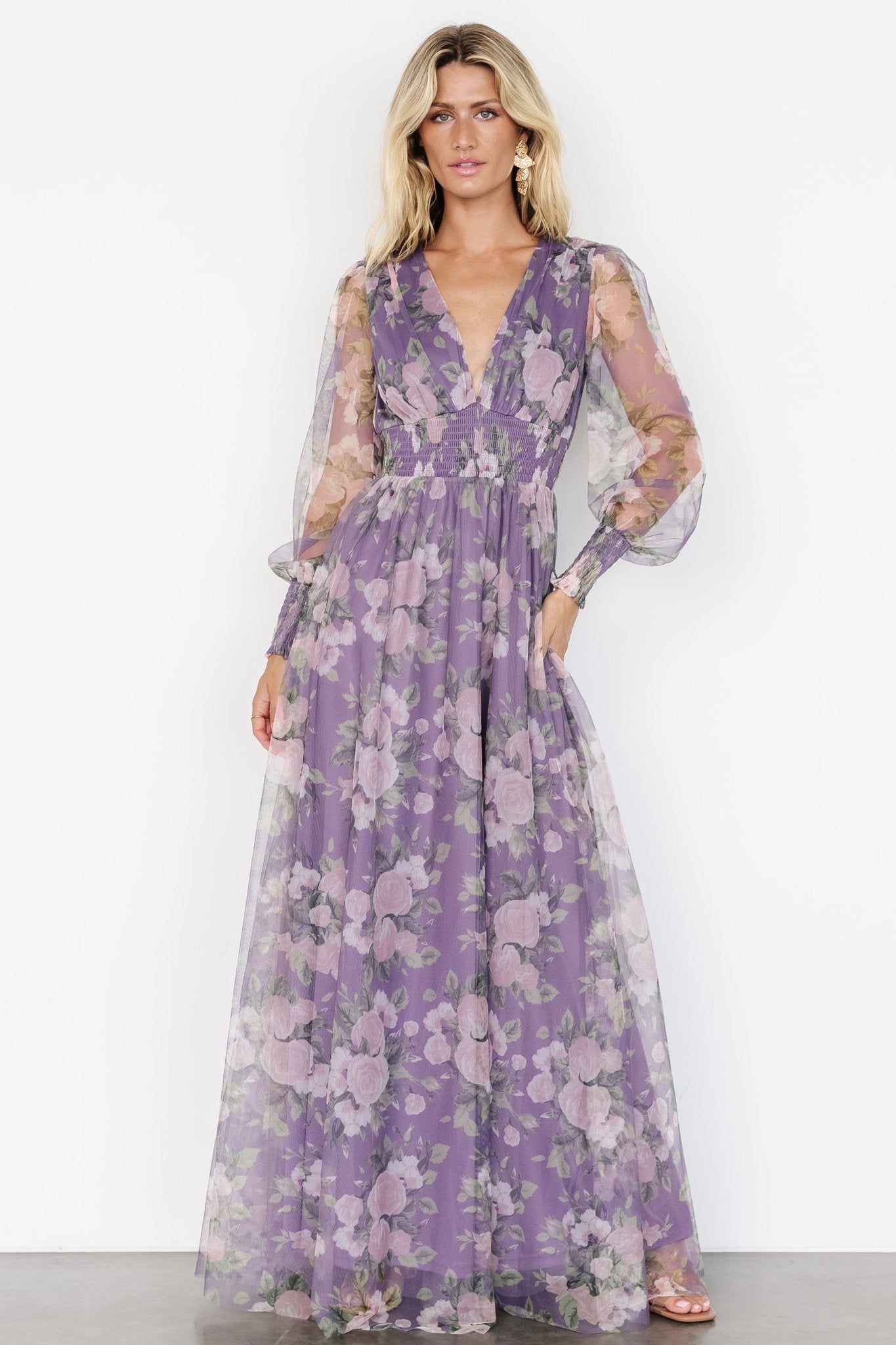 Layla Tulle Maxi Dress | Lavender + Blush Floral – Baltic Born