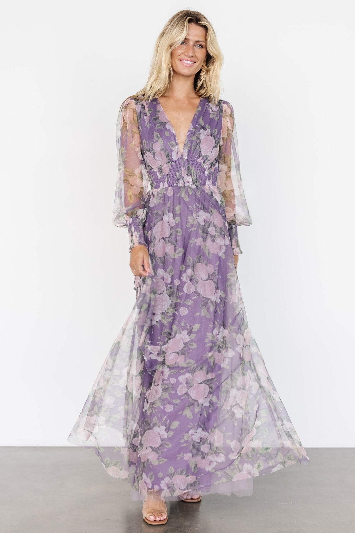 Layla Tulle Maxi Dress | Lavender + Blush Floral – Baltic Born