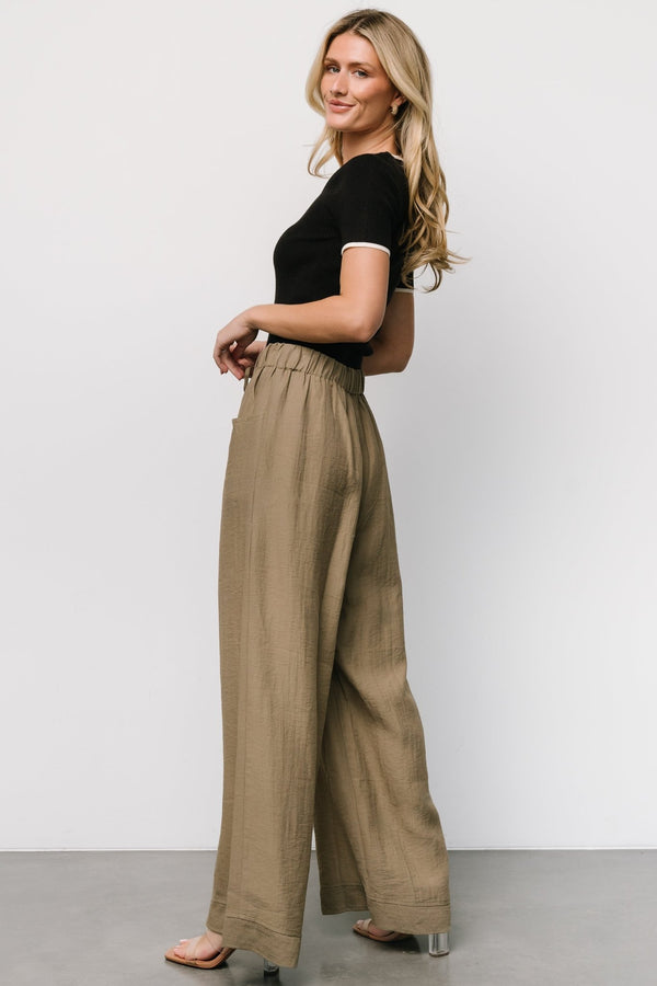 Leza Wide-Leg Linen Pants - Olive | Baltic Born