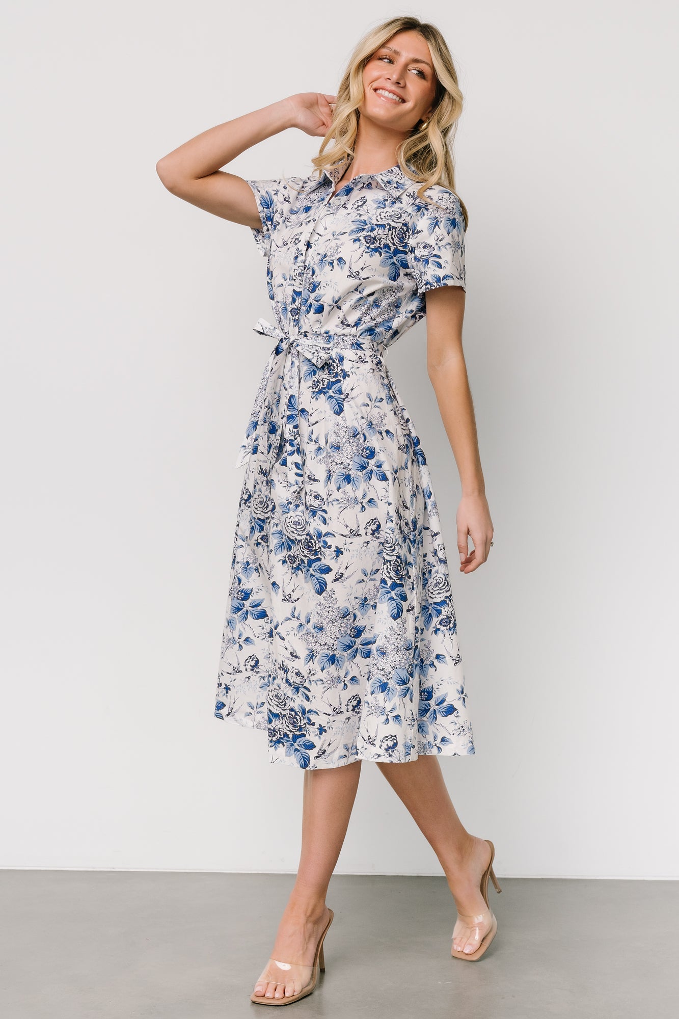 Lidia Midi Dress | White + Blue – Baltic Born